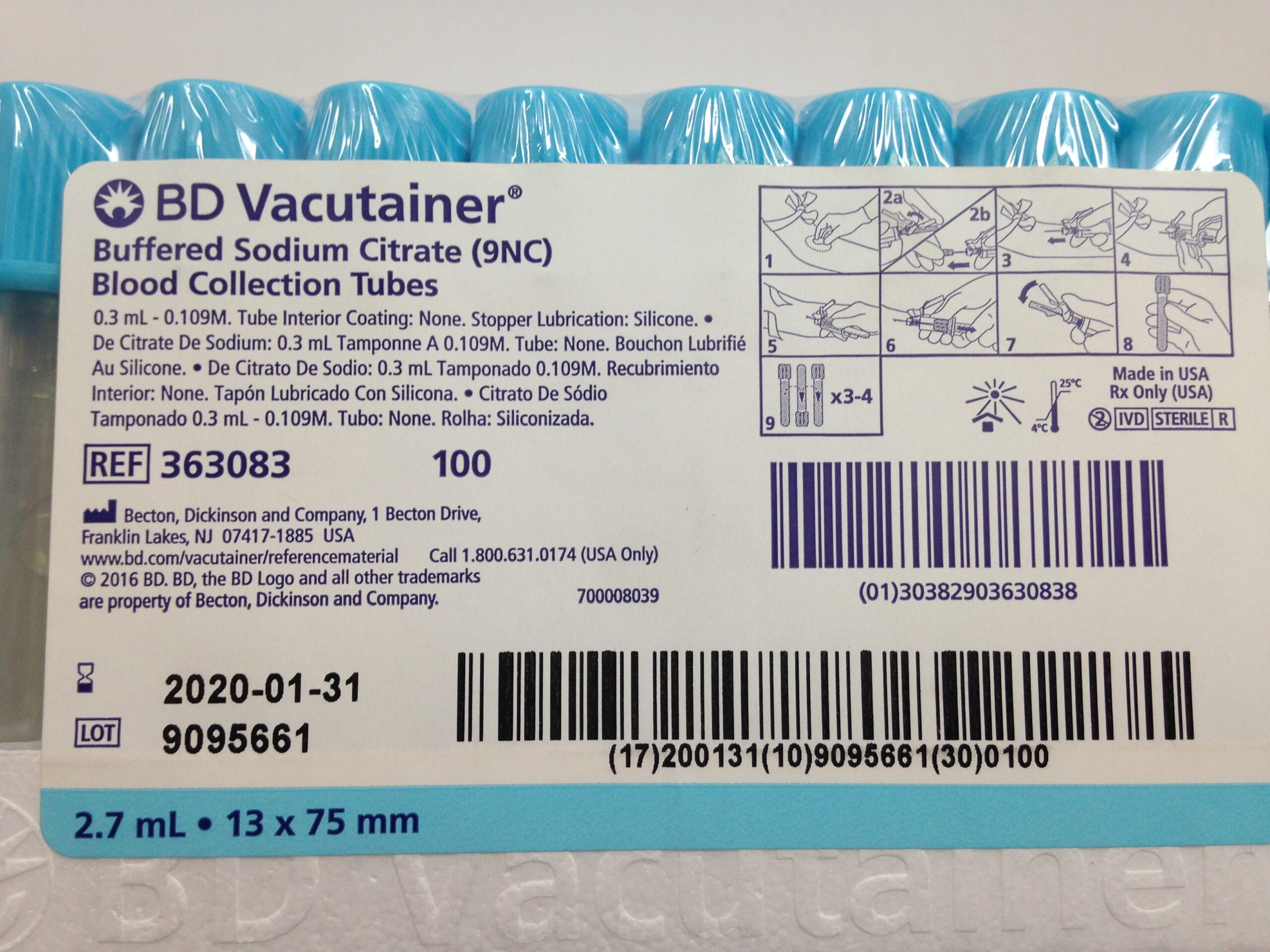 BD 363083 Vacutainer Buffered Sodium Citrate (9NC) Blood Collection ...