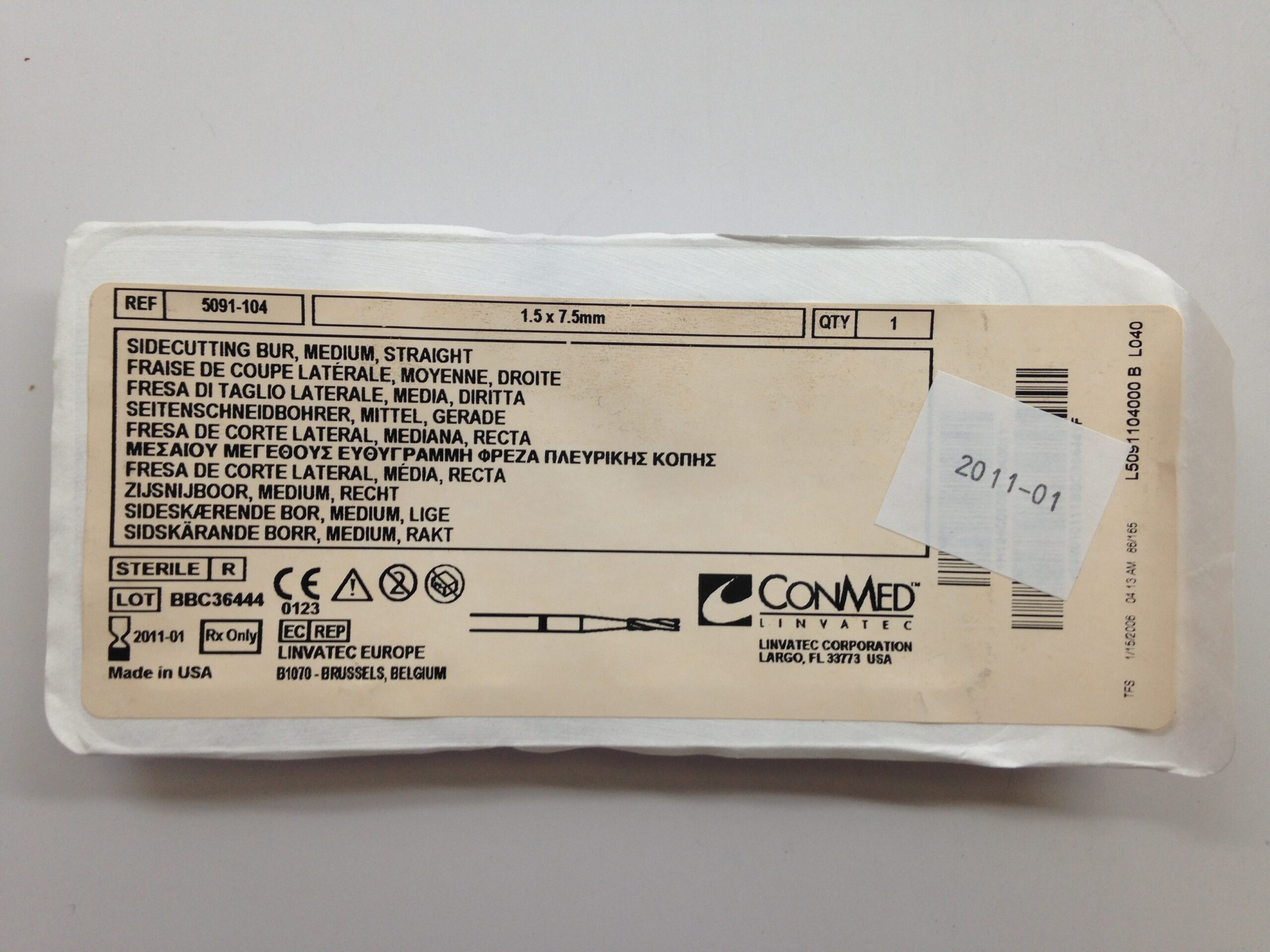 CONMED 5091-104 Sidecutting Bur, Medium, Straight, 1.5 x 7.5mm (X) - GB ...