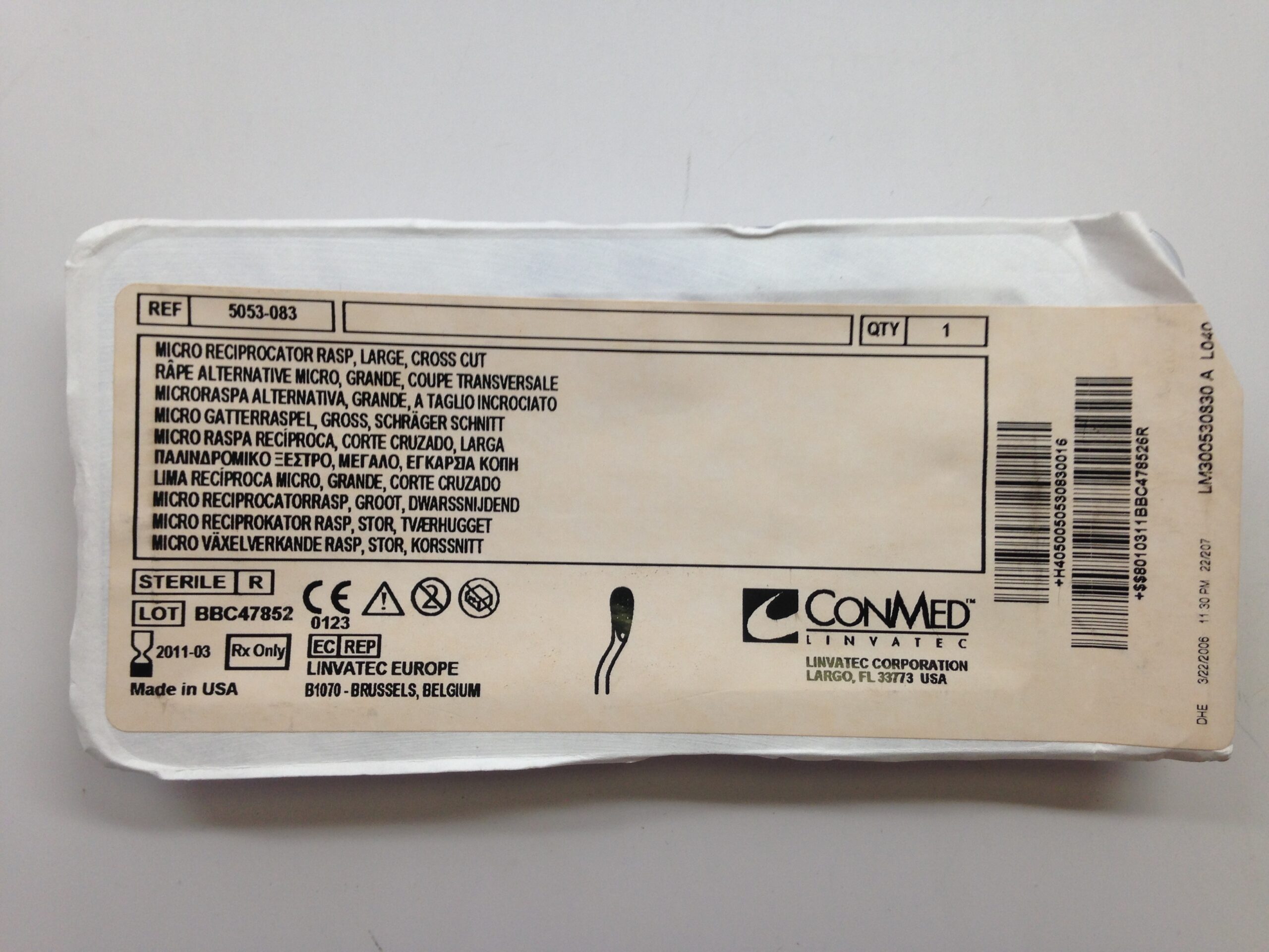 CONMED 5053-083 Micro Reciprocating Rasp, Large, Cross Cut 6.5mm x 12 ...