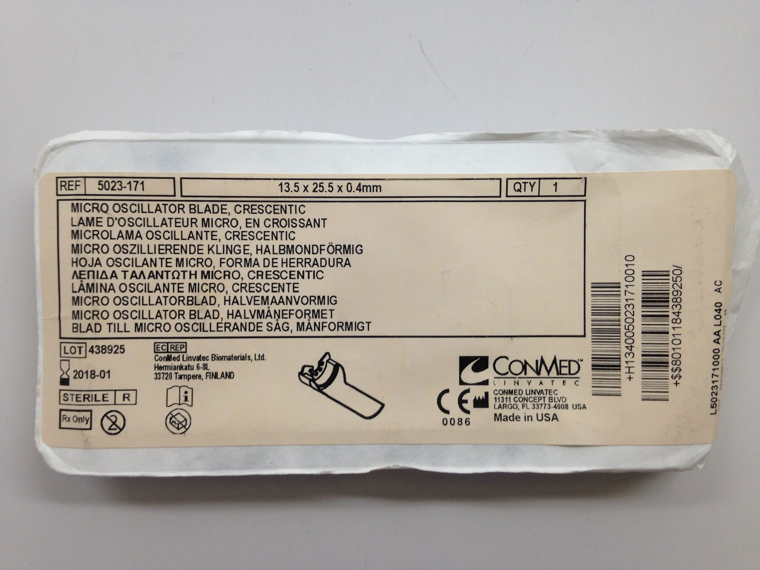 CONMED 5023-171 Micro Oscillator Blade, Crescentic, 13.5 x 25.5 x 0.4mm ...