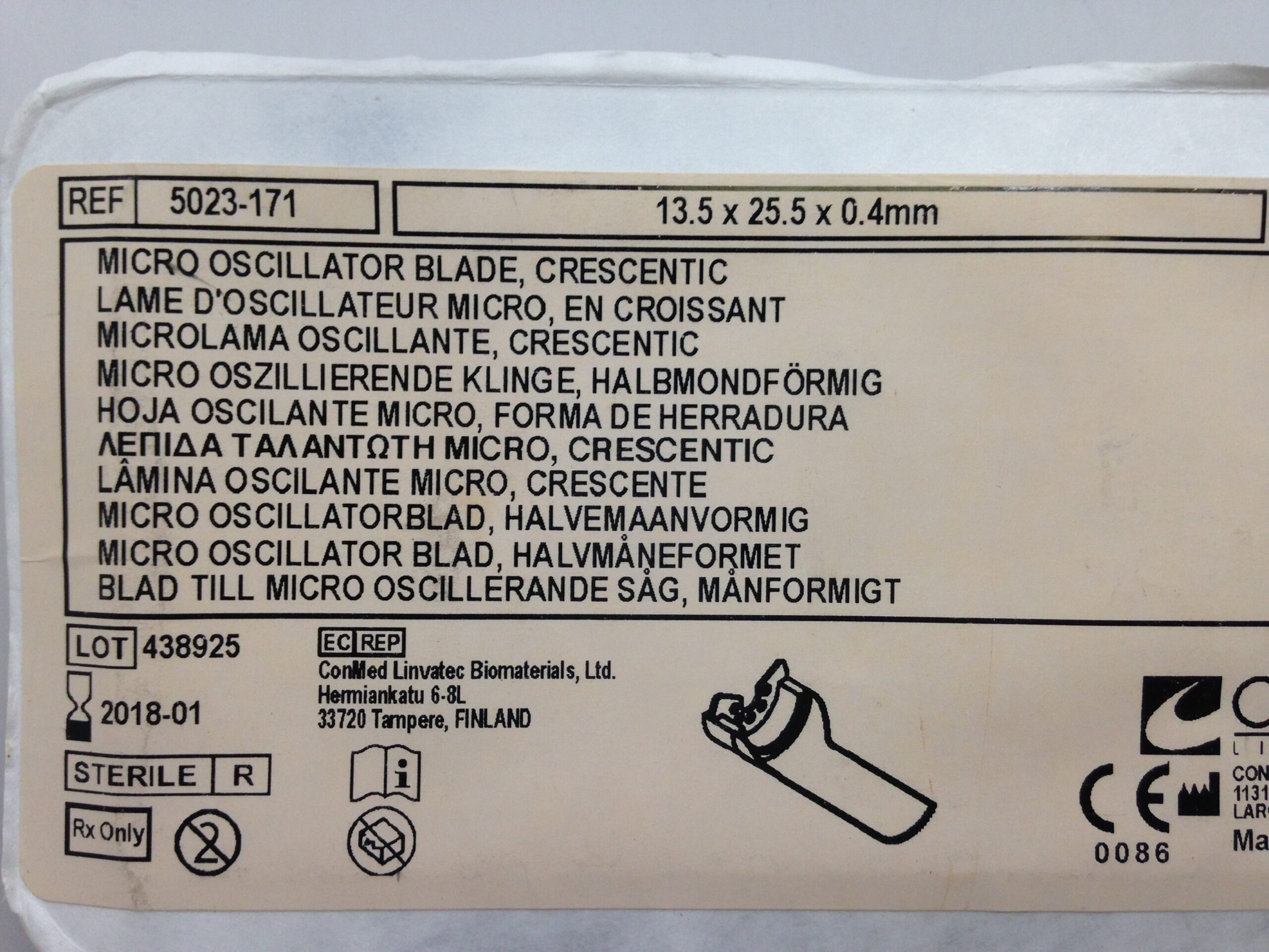 CONMED 5023-171 Micro Oscillator Blade, Crescentic, 13.5 x 25.5 x 0.4mm ...