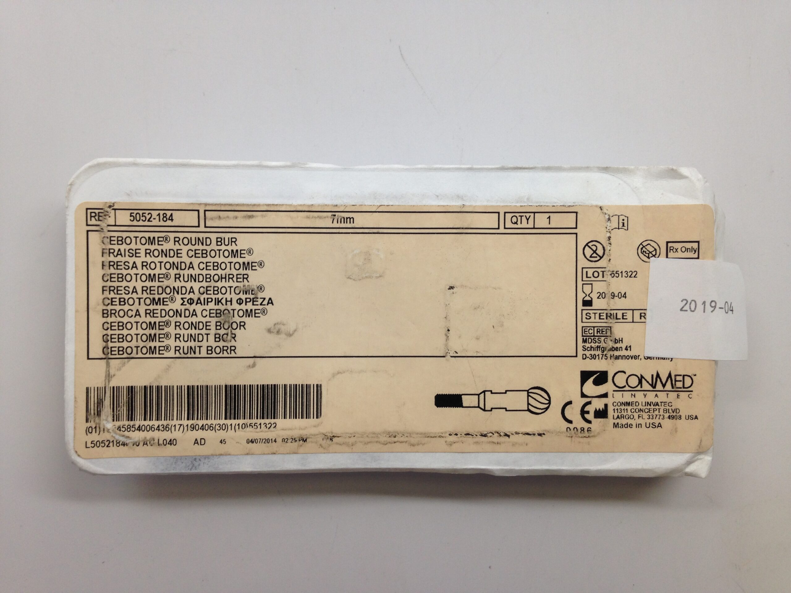 CONMED 5052-184 Cebotome Round Bur, 7mm (X) - GB TECH USA