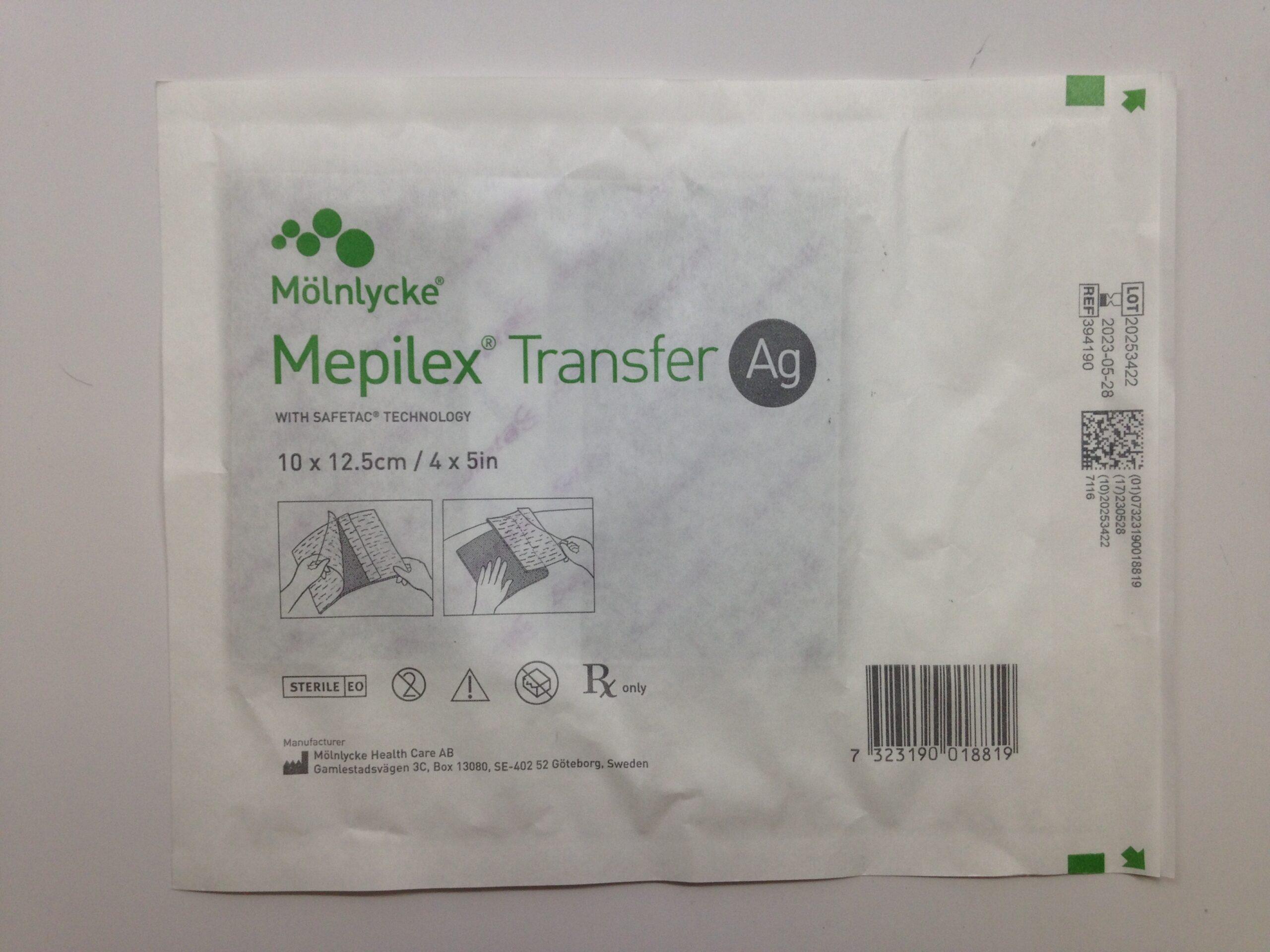 MÖLNLYCKE 394190 Mepilex Transfer Ag Dressing With Safetac Technology ...