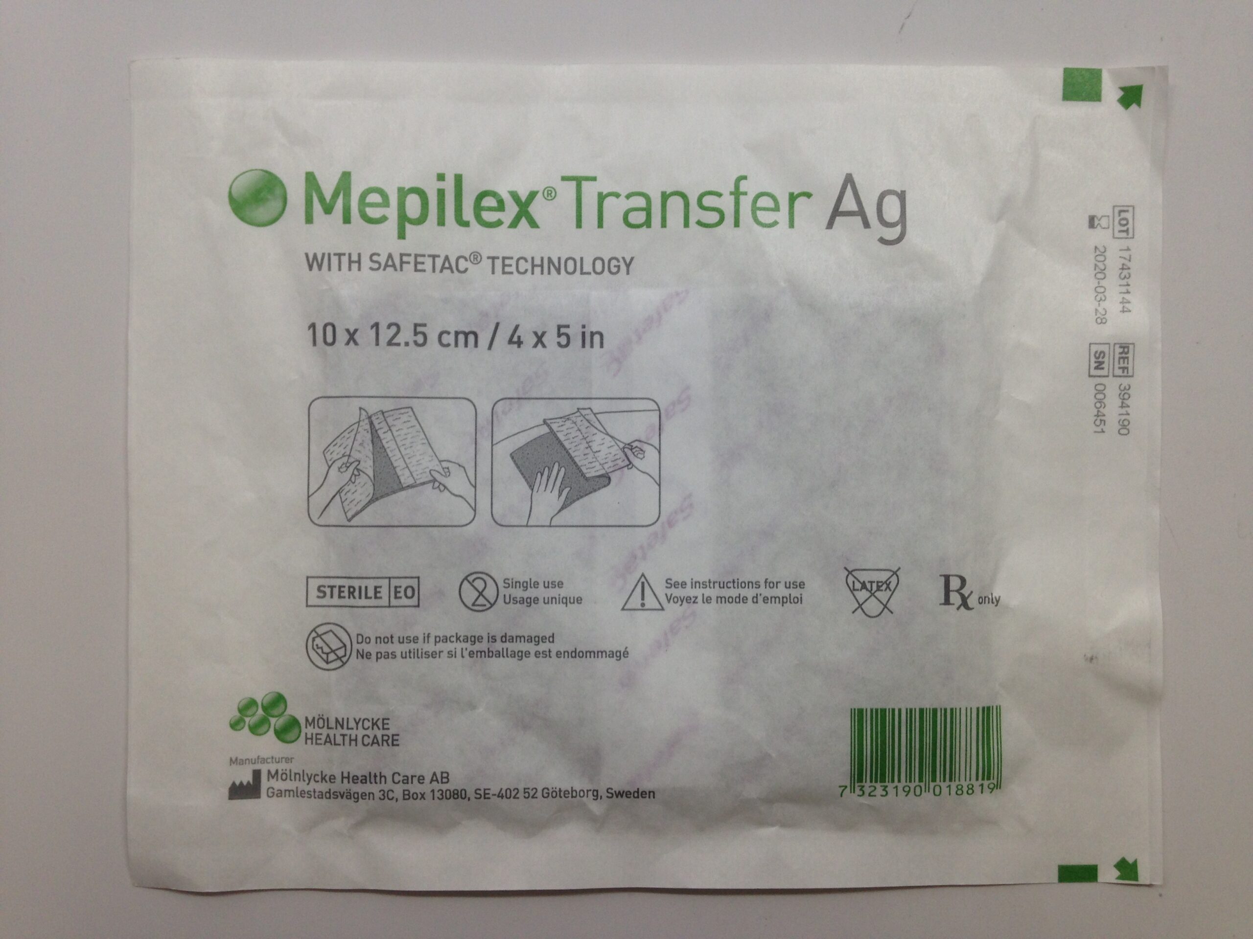 MÖLNLYCKE 394190 Mepilex Transfer Ag Dressing With Safetac Technology ...