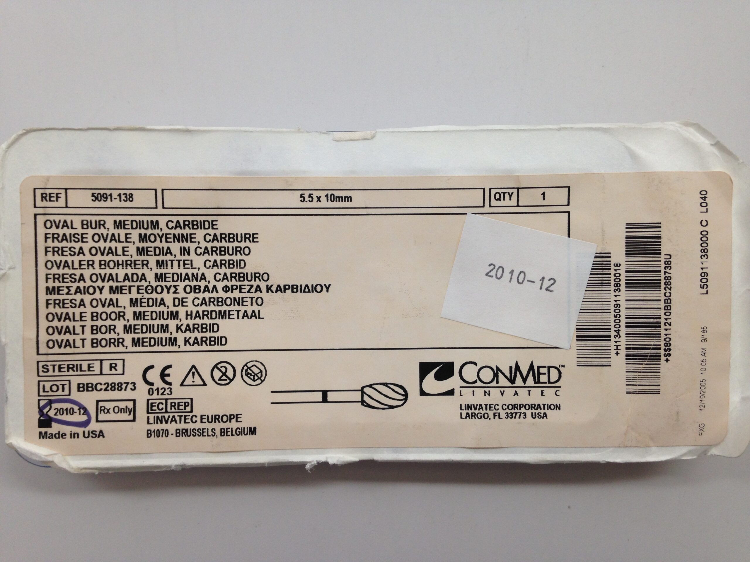 CONMED 5091-138 Oval Bur, Medium, Carbide, 5.5 x 10mm (X) - GB TECH USA