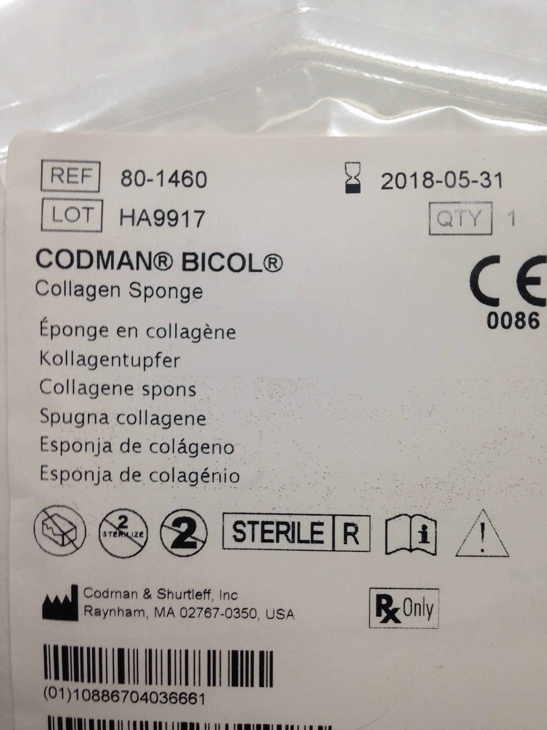 CODMAN 80-1460 Bicol Collagen Sponge (X) - GB TECH USA