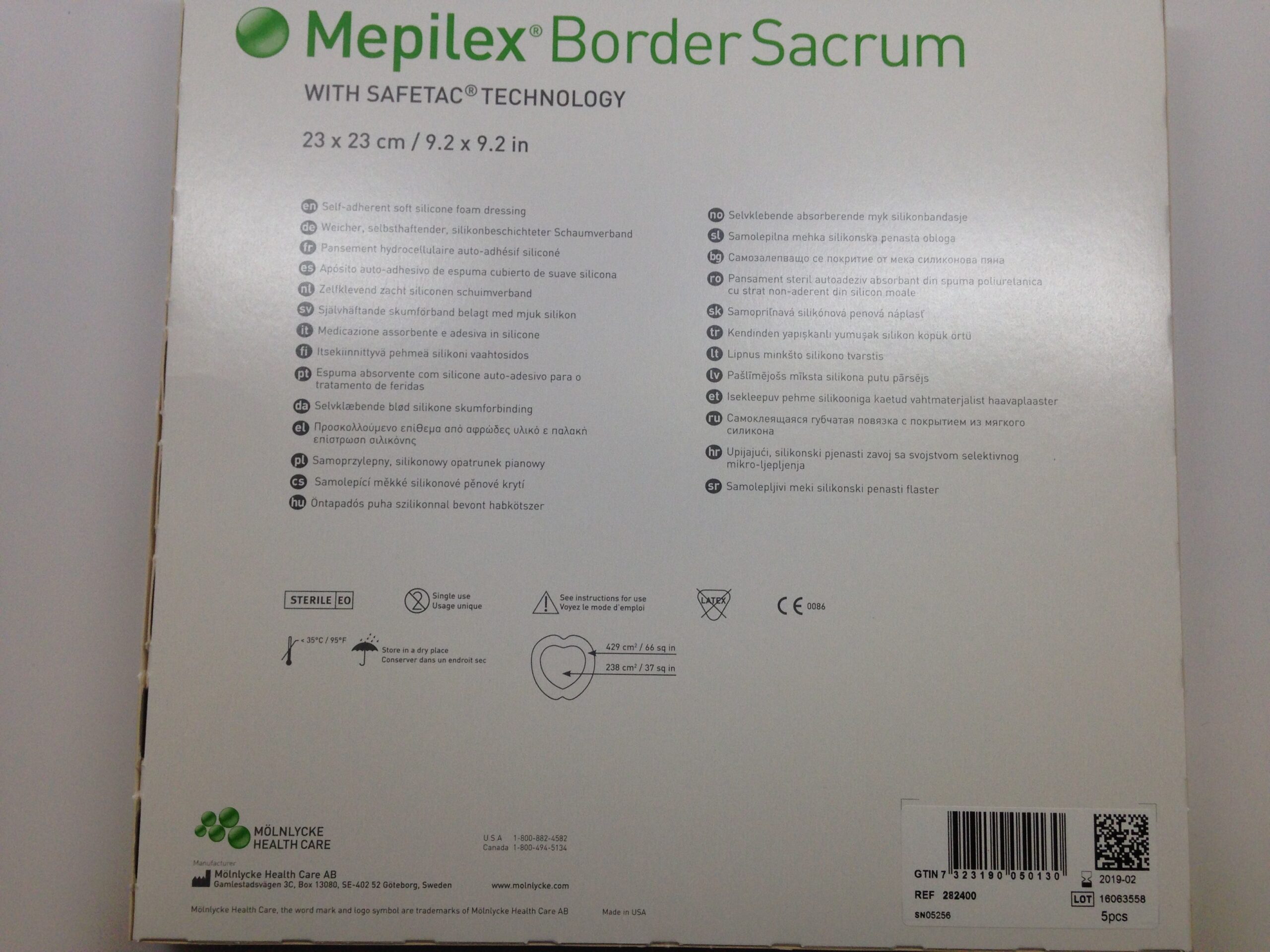 MÖLNLYCKE 282400 Mepilex Border Sacrum With Safetac Technology, Self ...