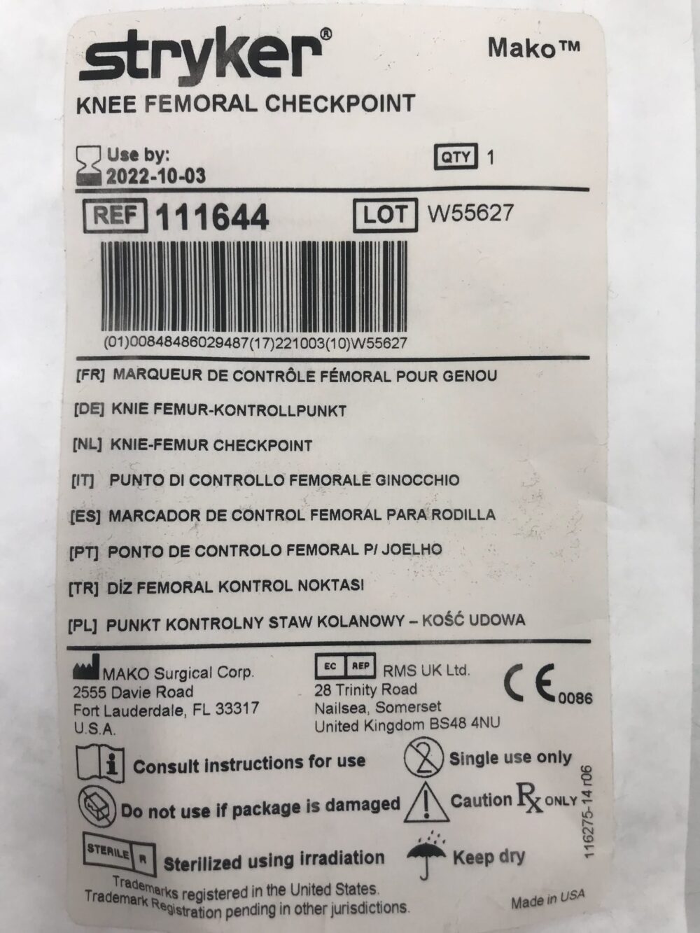STRYKER/MAKO 111644 Knee Femoral Checkpoint (X) - GB TECH USA