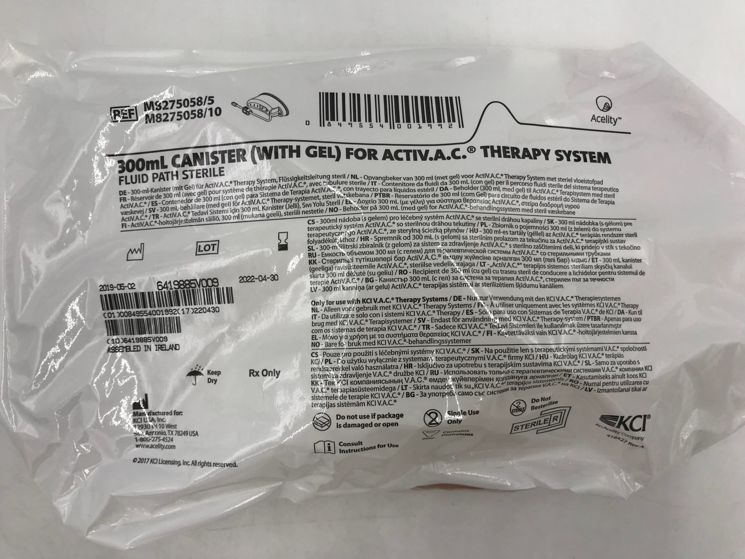 KCI M8275058 300mL Canister (With Gel) For ActiV.A.C. Therapy System ...