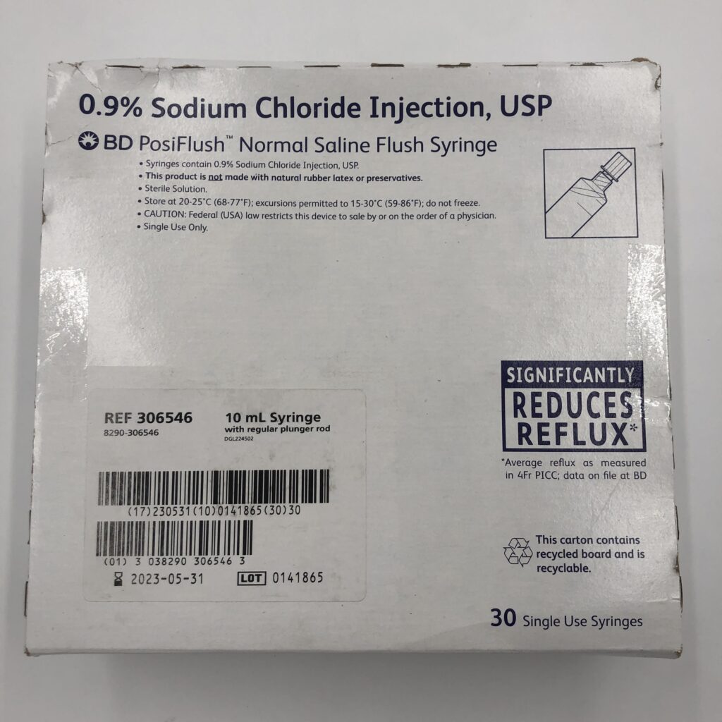 BD 306546 0.9% Sodium Chloride Injection, USP, PosiFlush Normal Saline Flush Syringe, 10mL (Box ...