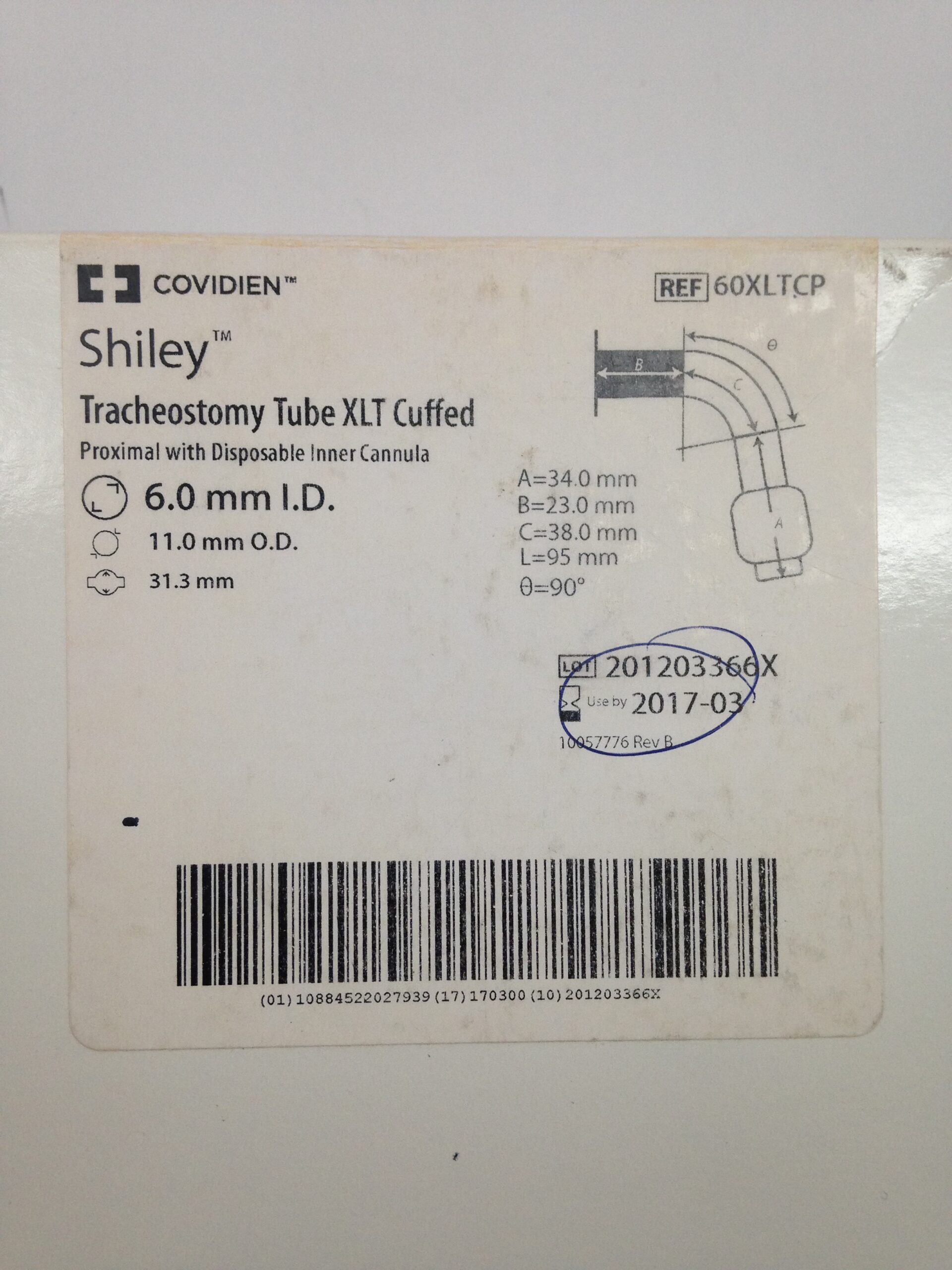 COVIDIEN 60XLTCP Shiley Tracheostomy Tube XLT Cuffed Proximal With ...