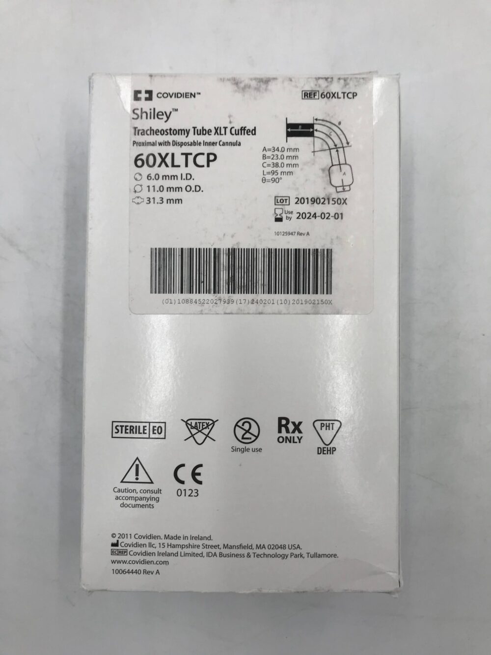 COVIDIEN 60XLTCP Shiley Tracheostomy Tube XLT Cuffed, Proximal w ...