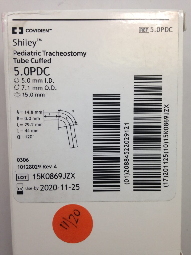 COVIDIEN 5.0PDC Shiley Pediatric Tracheostomy Tube Cuffed, 5.0mm I.D ...