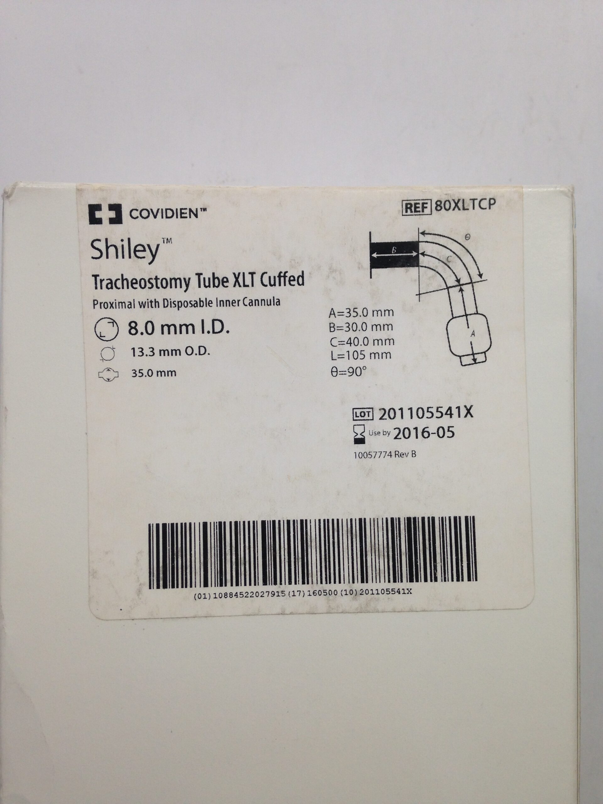 COVIDIEN 80XLTCP Shiley Tracheostomy Tube XLT Cuffed, Proximal With ...