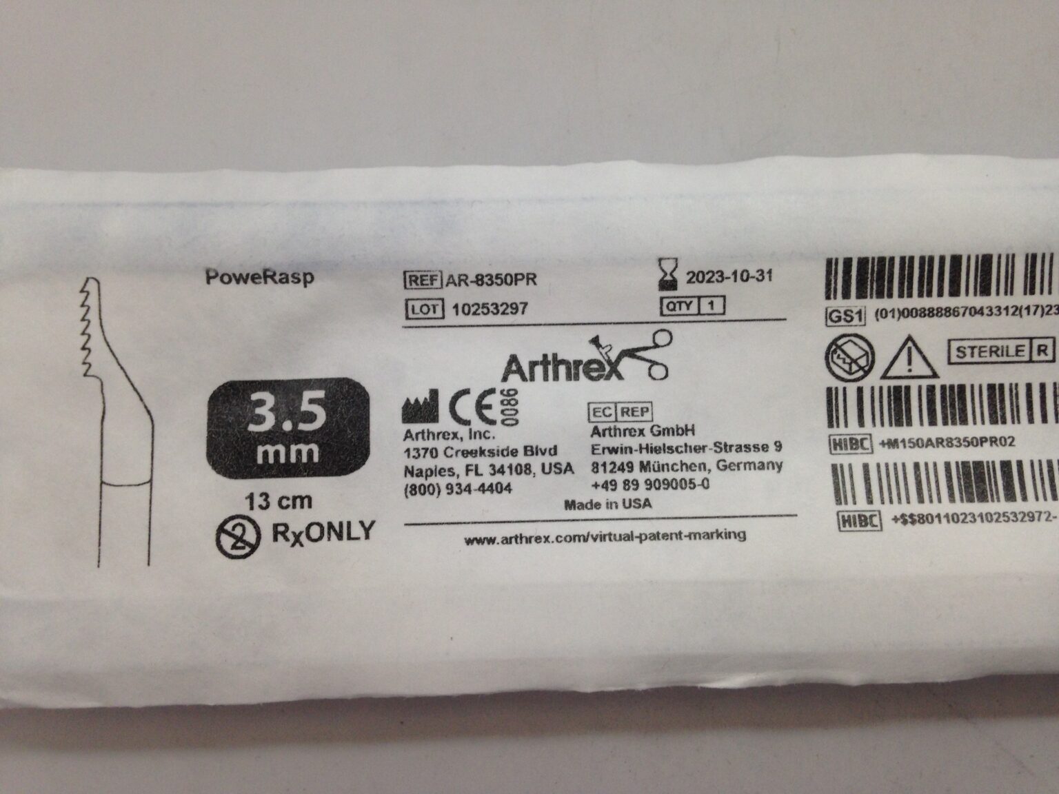 ARTHREX AR-8350PR PoweRasp Shaver Blade, 3.5mm - GB TECH USA