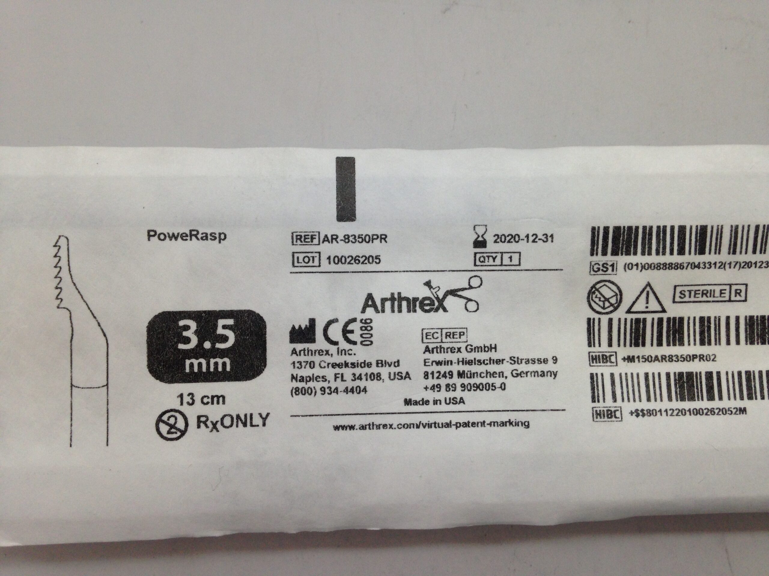 ARTHREX AR-8350PR PoweRasp Shaver Blade, 3.5mm (X) - GB TECH USA