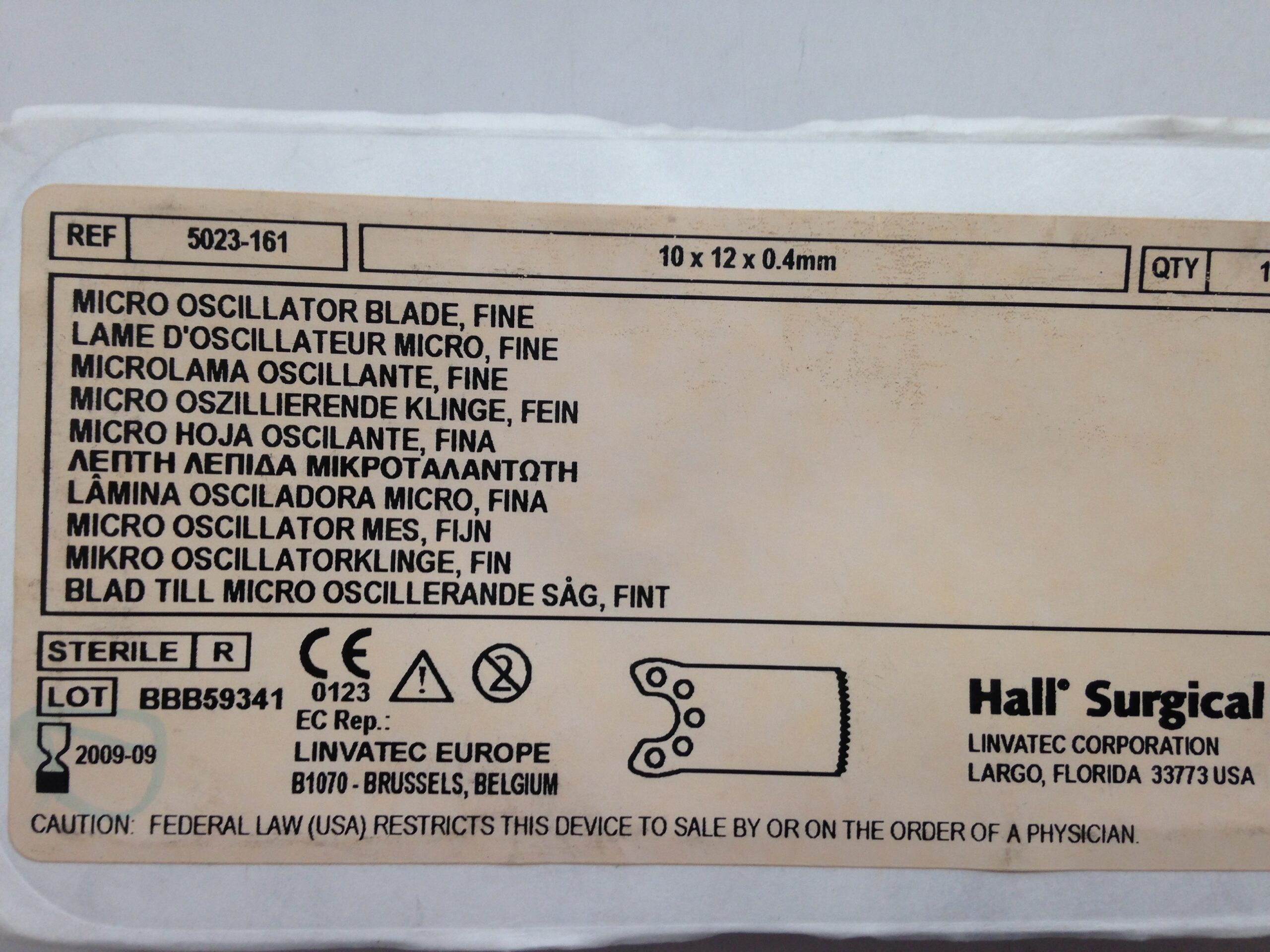 LINVATEC/HALL SURGICAL 5023-161 Micro Oscillator Blade, Fine, 10 x 12 x ...
