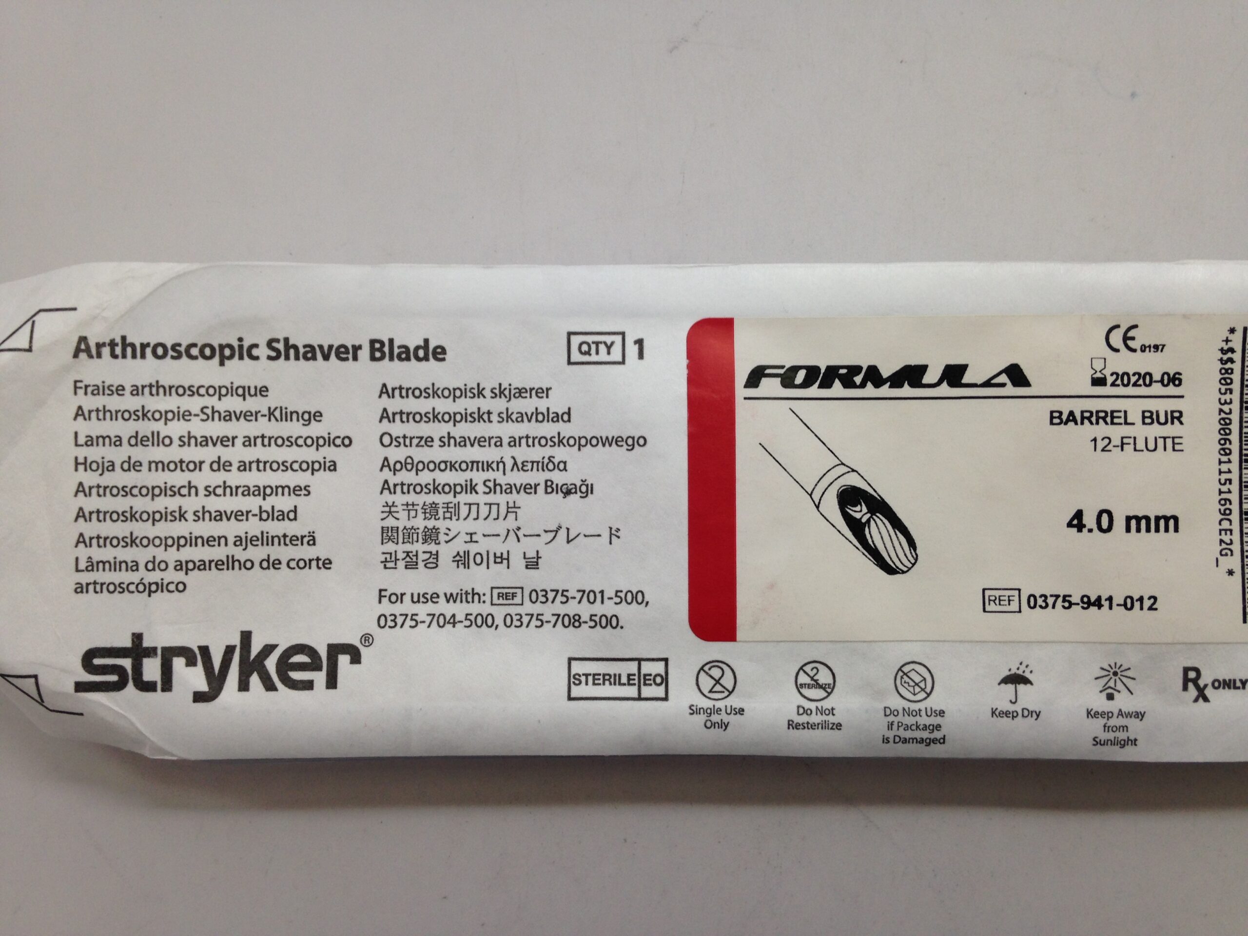 STRYKER 0375-941-012 Arthroscopic Shaver Blade, Barrel Bur, 4.0mm (X ...