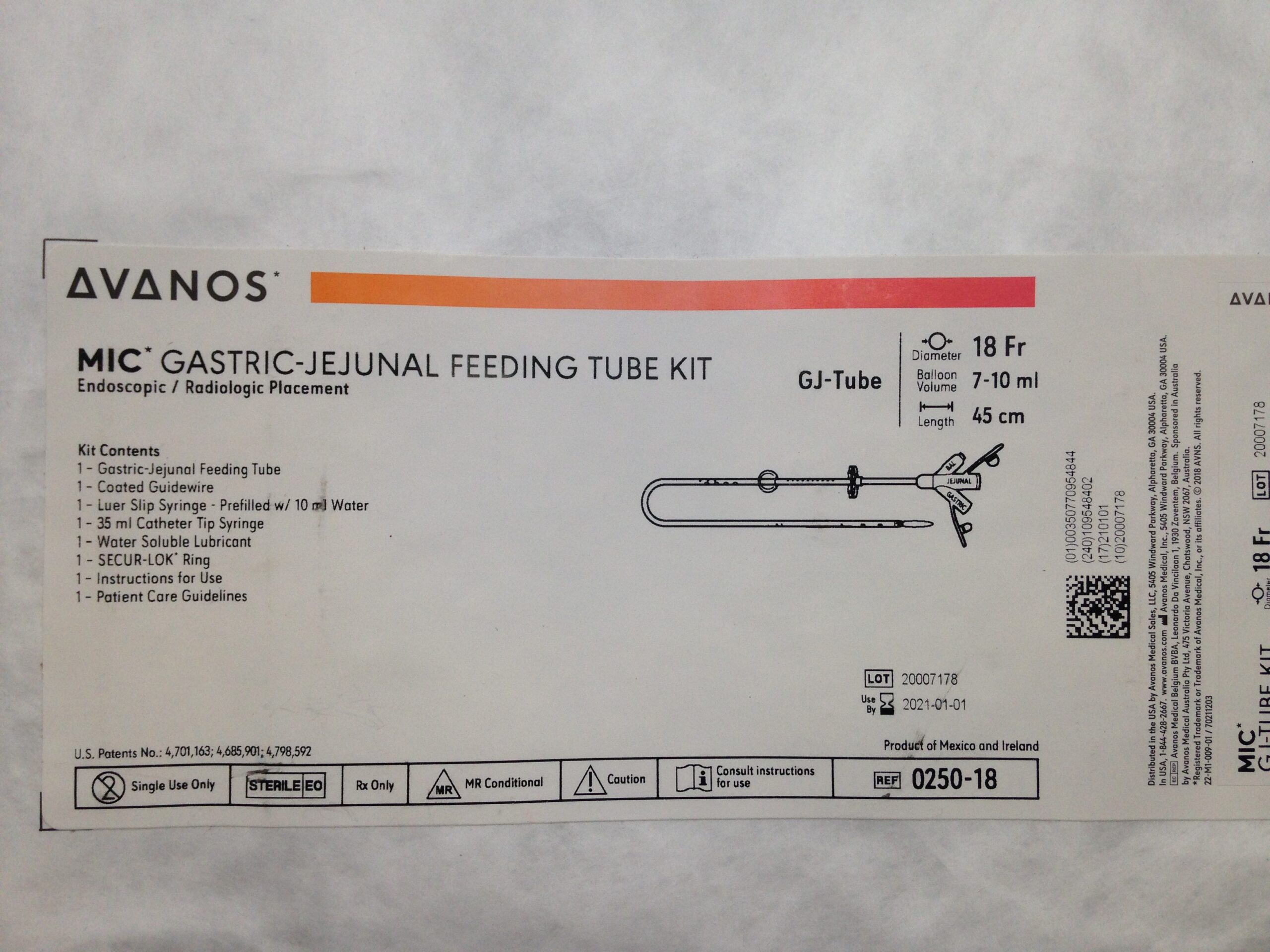 AVANOS 0250-18 MIC Gastric-Jejunal Feeding Tube Kit, Endoscopic ...