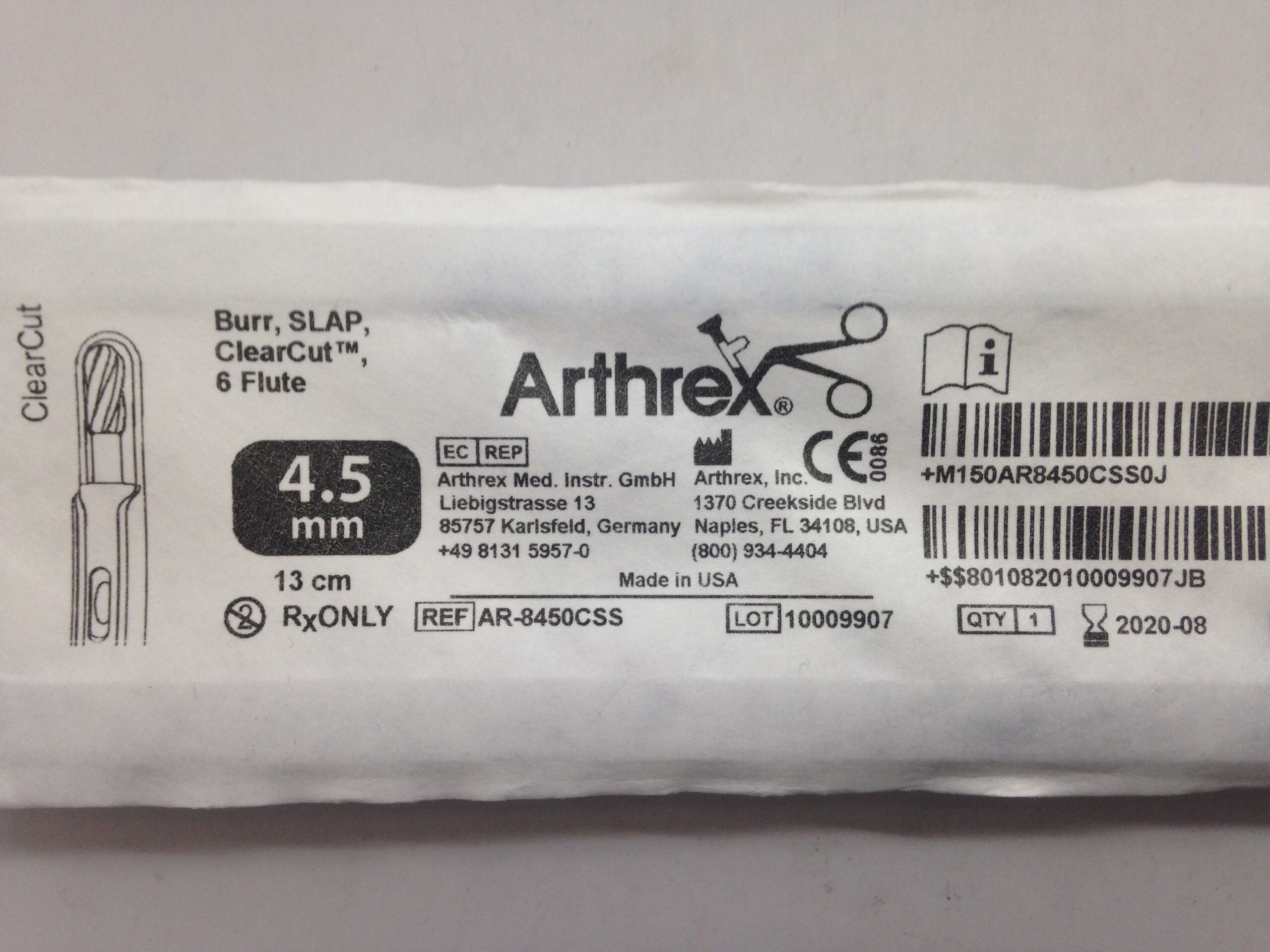 ARTHREX AR-8450CSS Burr, SLAP ClearCut 6 Flute, 4.5mm x 13 cm (X) - GB ...
