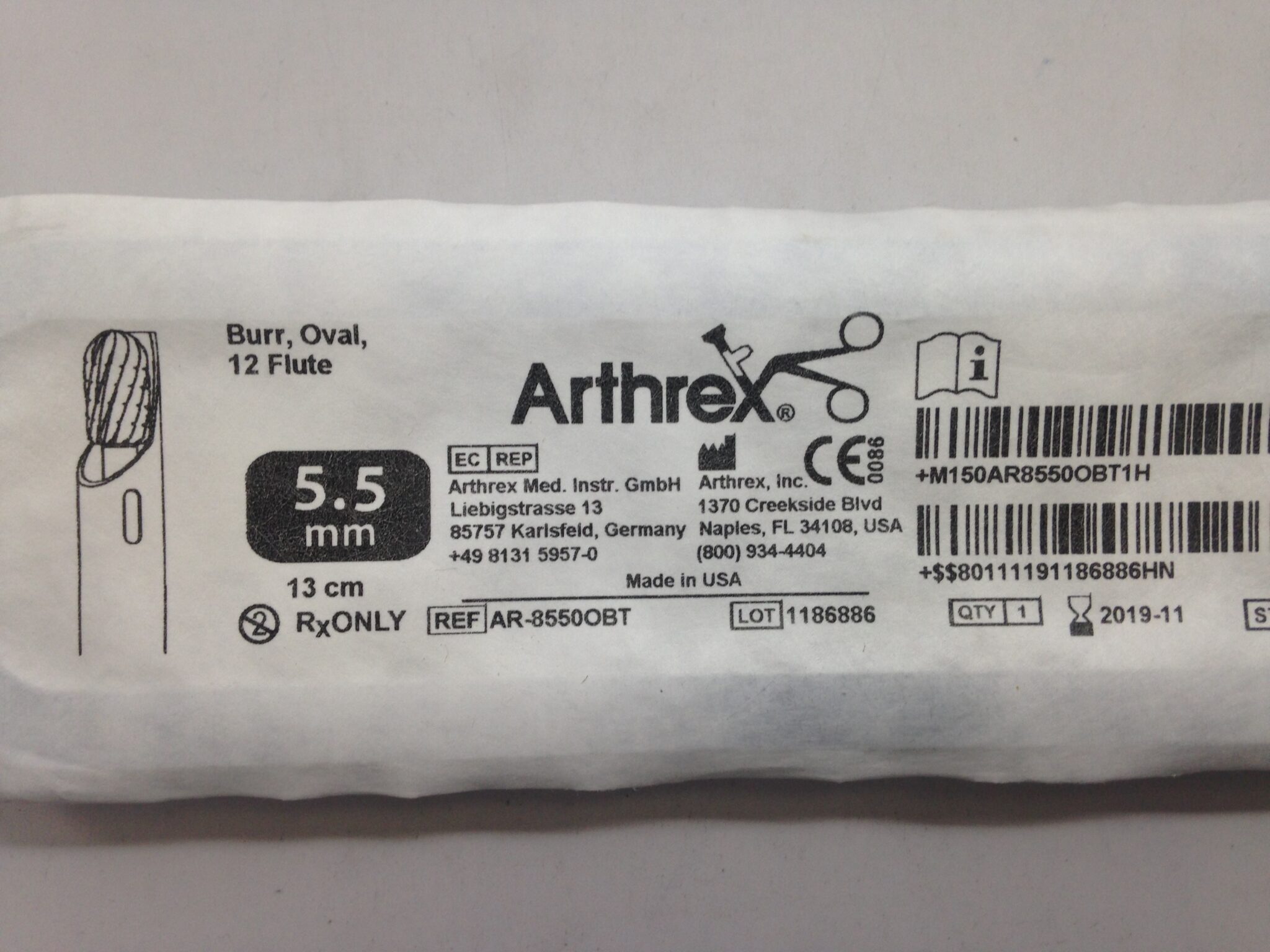 ARTHREX AR-8550OBT Burr, Oval, 12 Flute, 5.5mm x 13cm (X) - GB TECH USA