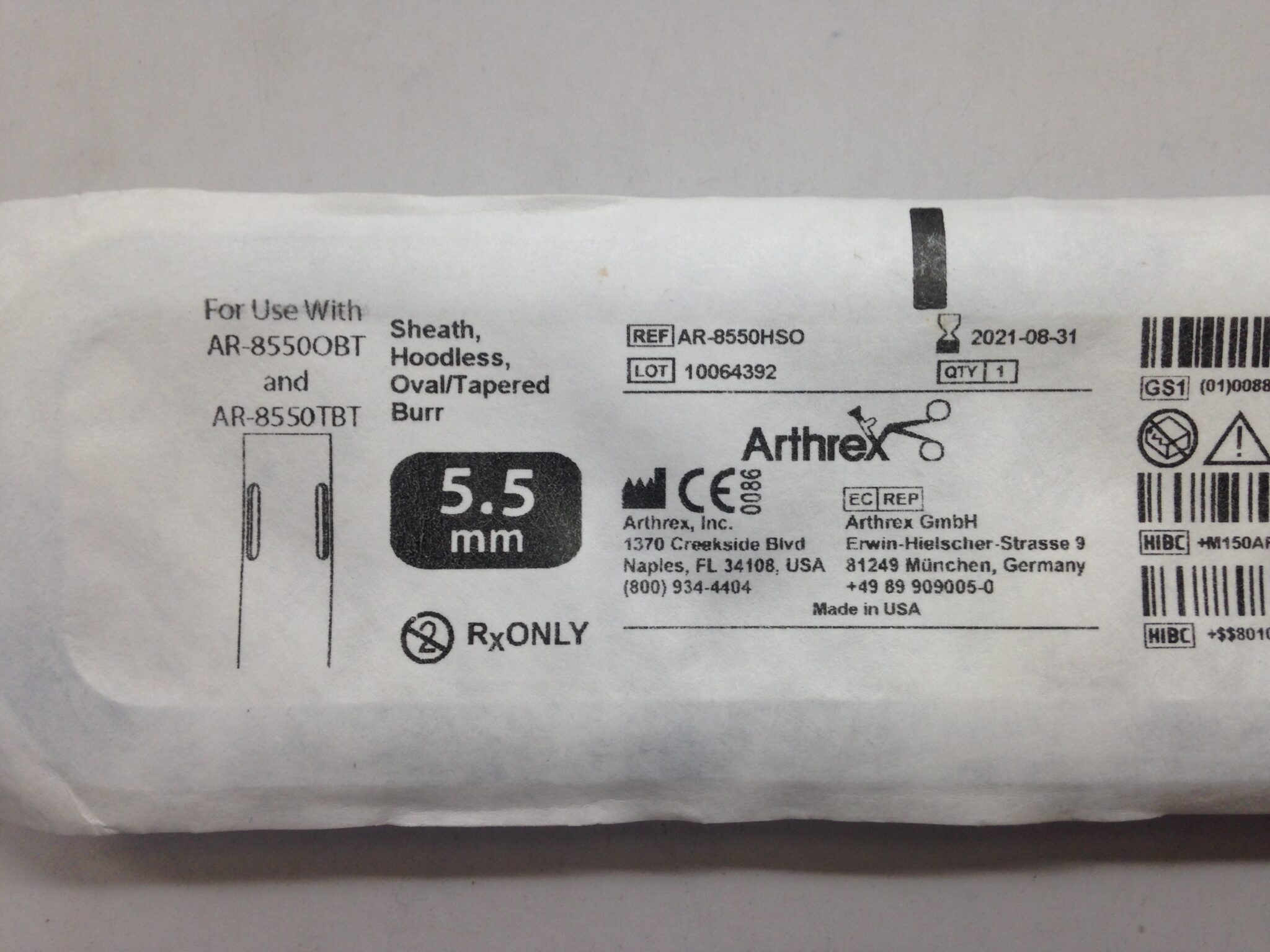 ARTHREX AR-8550HSO Sheath, Hoodless, Oval/Tapered Burr, 5.5mm (X) - GB ...