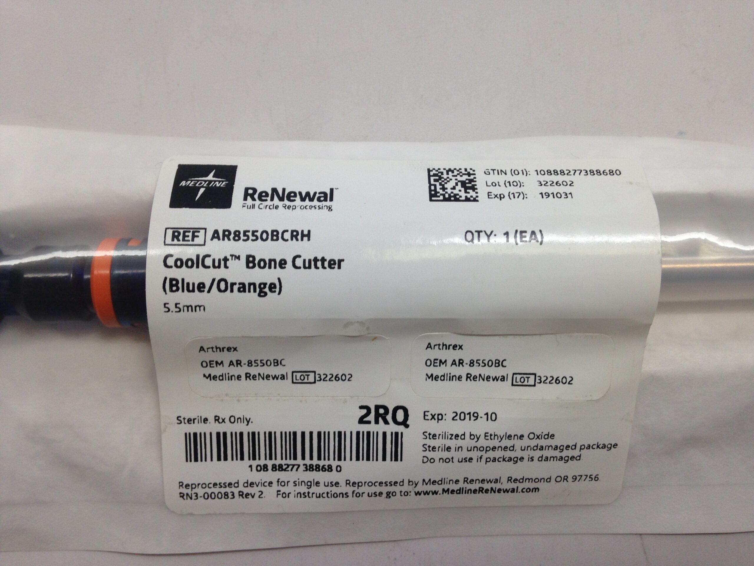 ARTHREX AR-8550BC CoolCut Bone Cutter (Blue/Orange), 5.5mm (Reprocessed ...