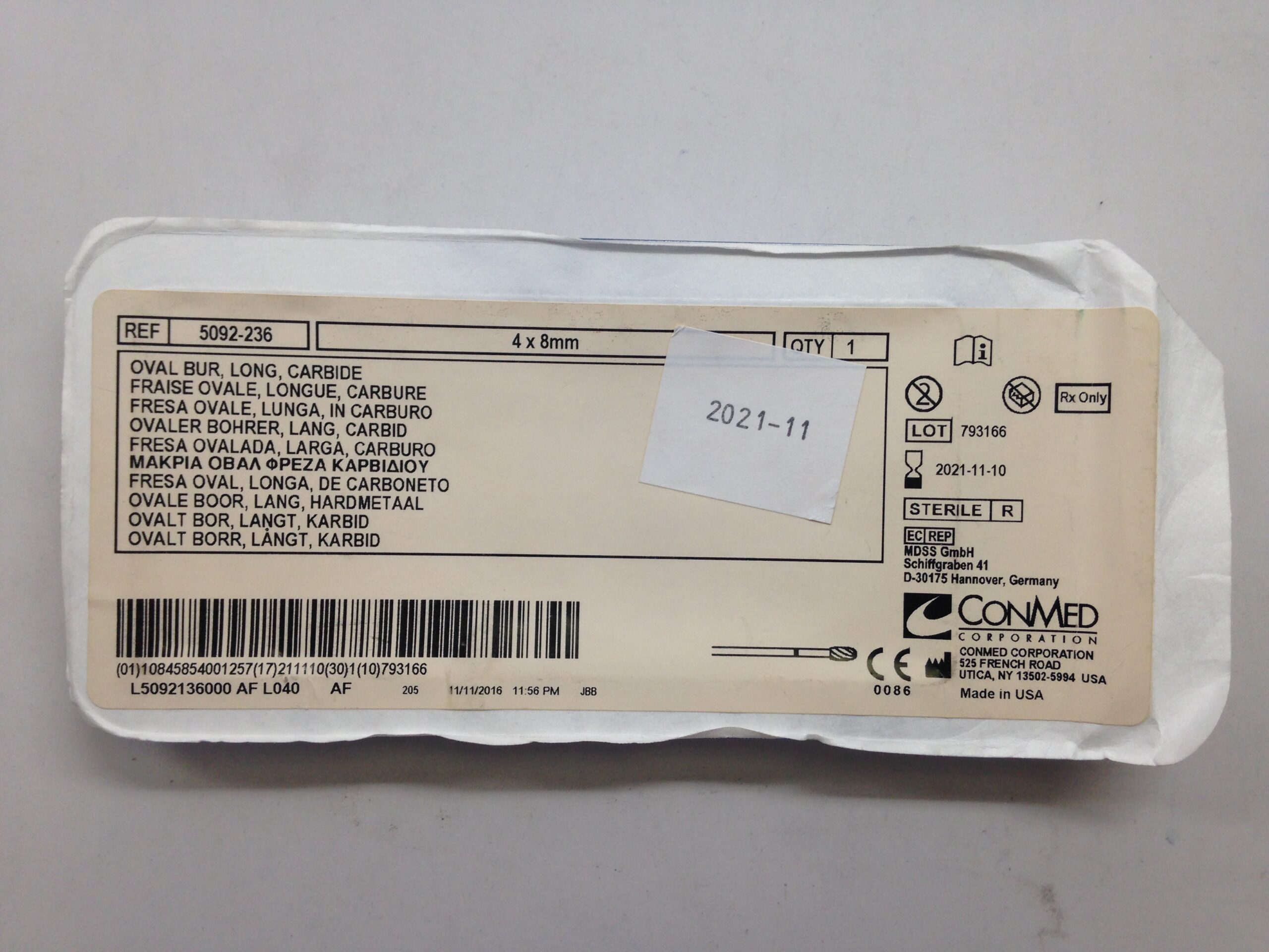 CONMED 5092-236 Oval Bur, Long, Carbide, 4 x 8mm (X) - GB TECH USA