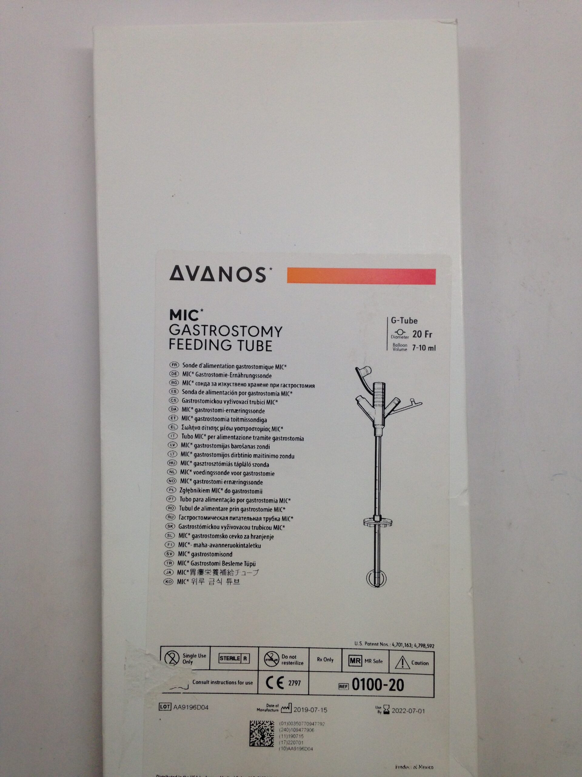 AVANOS 0100-20 MIC Gastrostomy Feeding Tube, 20Fr (X) - GB TECH USA