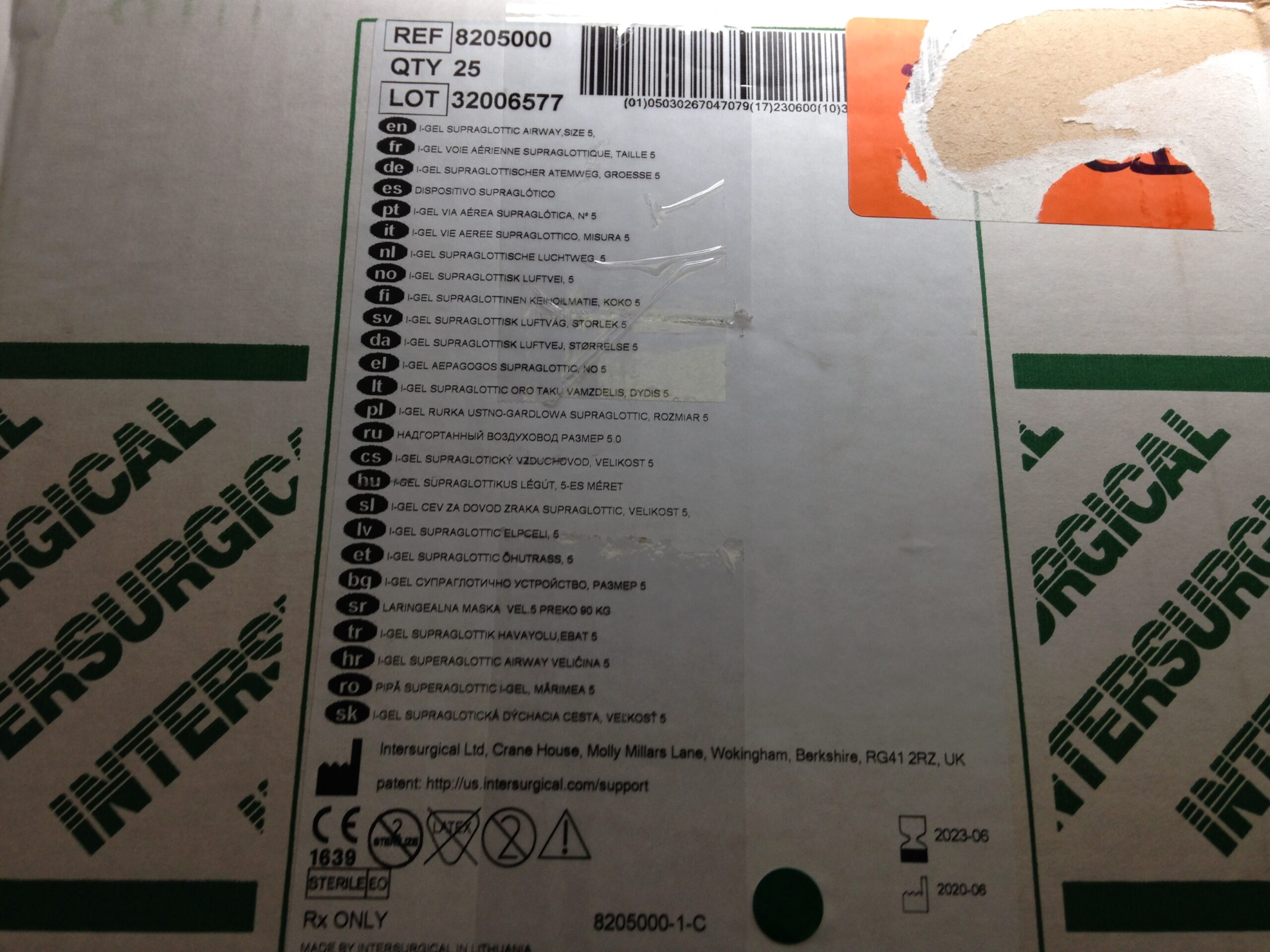 INTERSURGICAL 8205000 I-Gel Supraglottic Airway, Size 5 (25/Cs) - GB ...