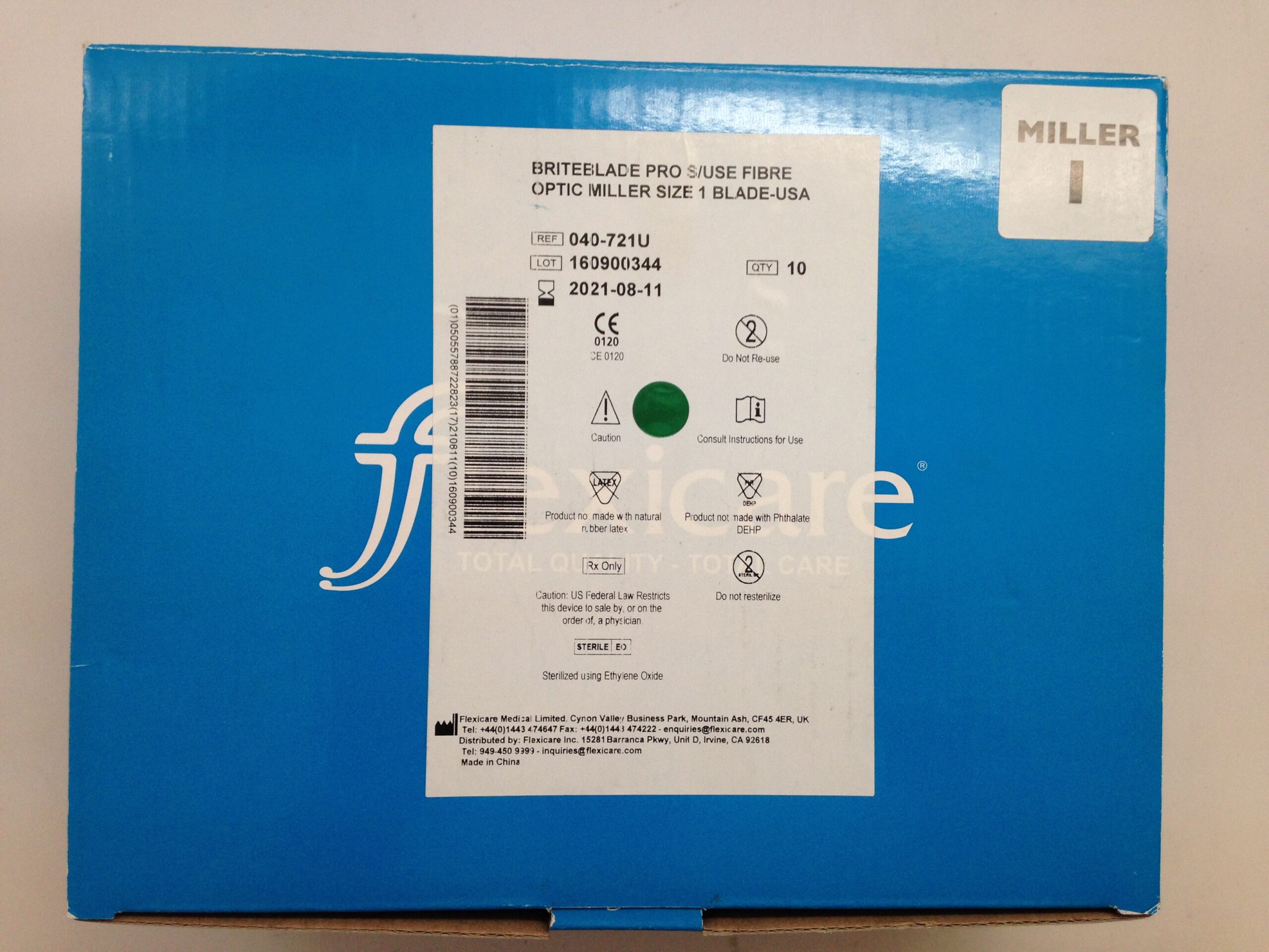 FLEXICARE MEDICAL 040-721U Briteblade Pro S/Use Fibre Optic Miller Size ...