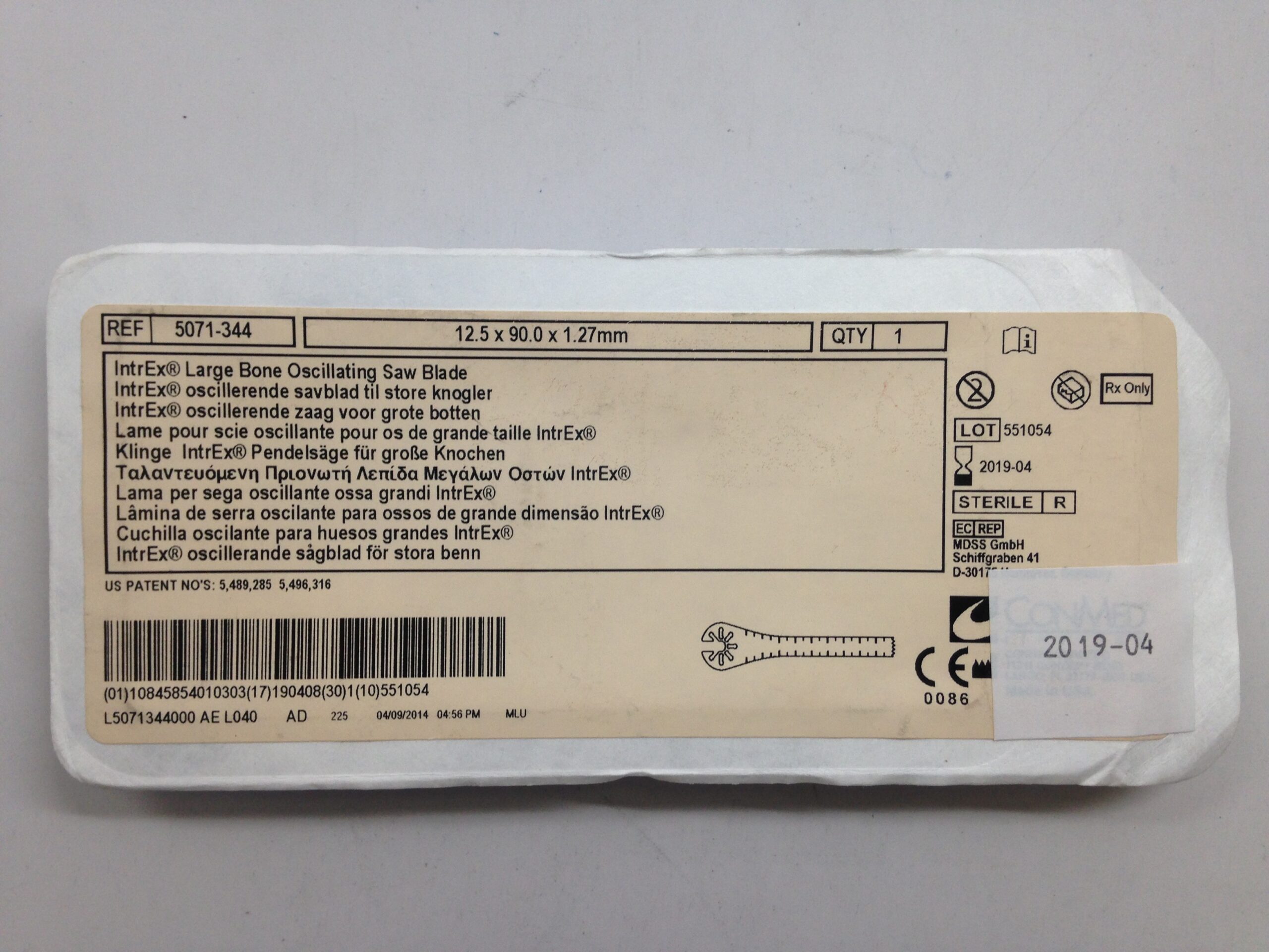 CONMED 5071-344 IntrEx Large Bone Oscillating Saw Blade, 12.5 x 90.0 x ...