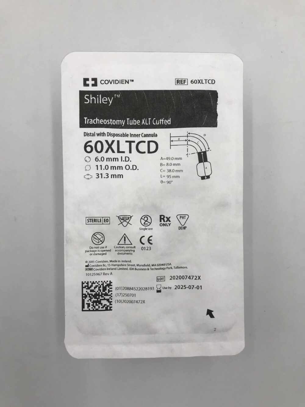 COVIDIEN 60XLTCD Shiley Tracheostomy Tube XLT Cuffed, Distal With ...