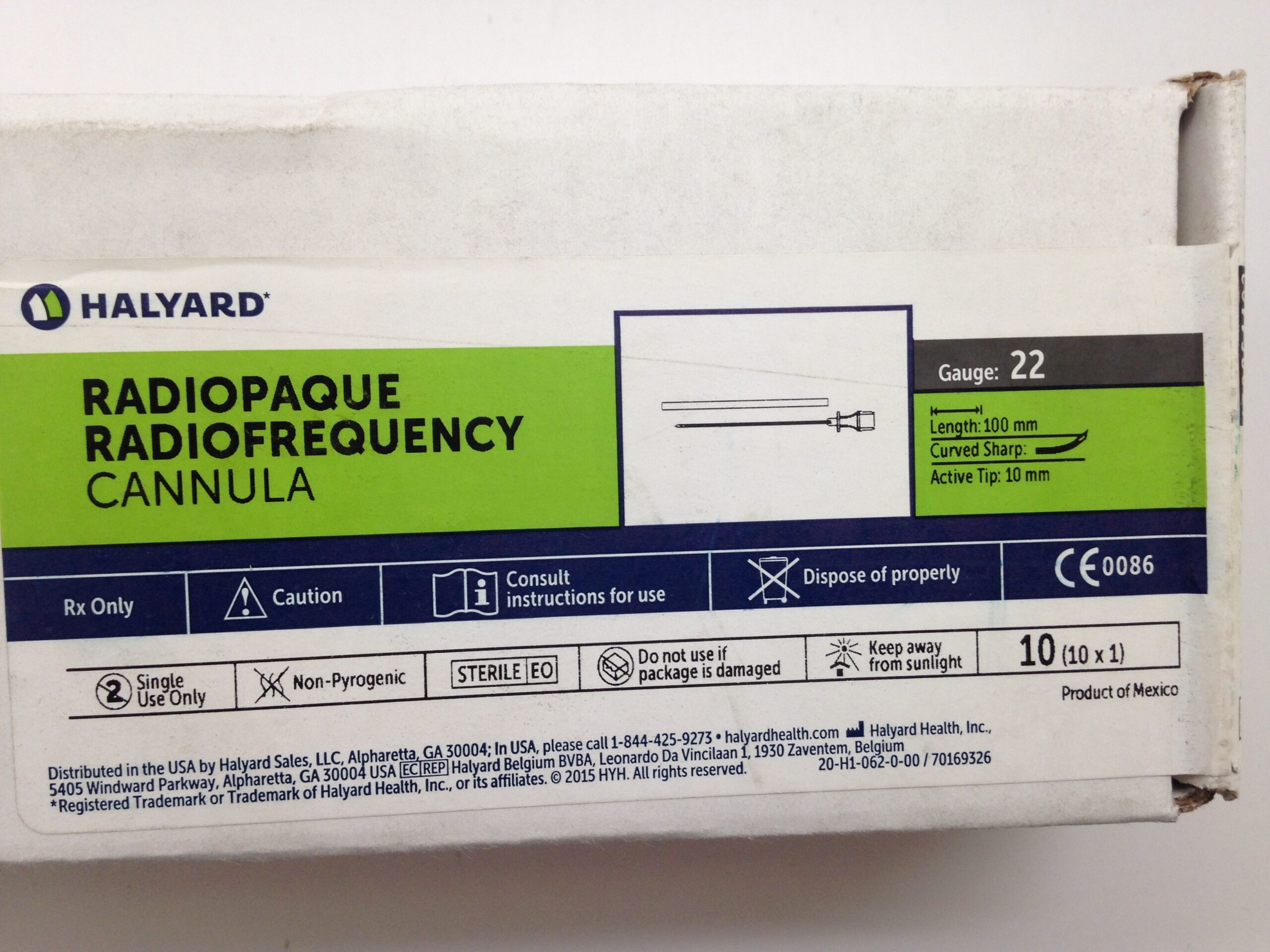 HALYARD PMF22-100-10CS Radiopaque Radiofrequency Cannula, Gauge 22 ...