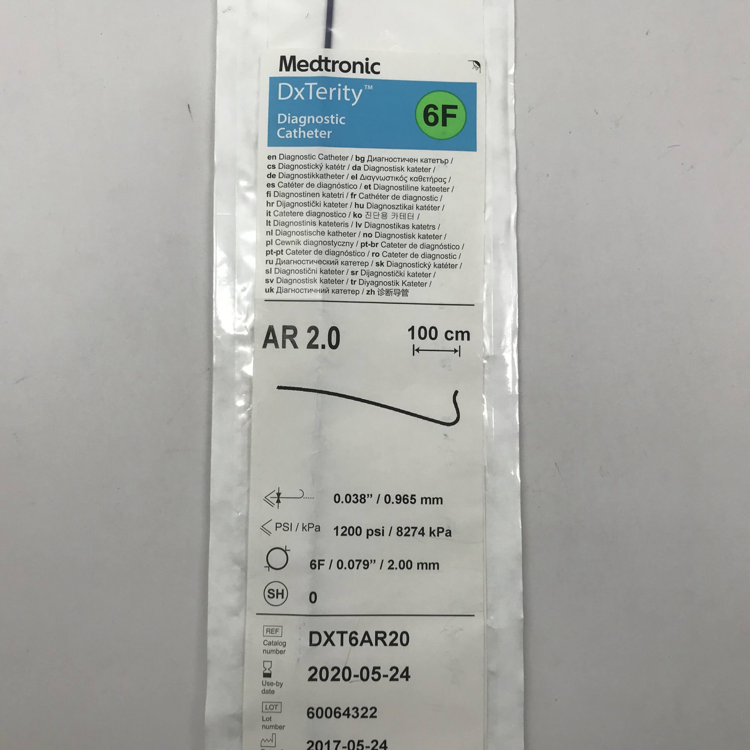 MEDTRONIC DXT6AR20 AR 2.0 DxTerity Diagnostic Catheter, 6F, 100cm, 0. ...