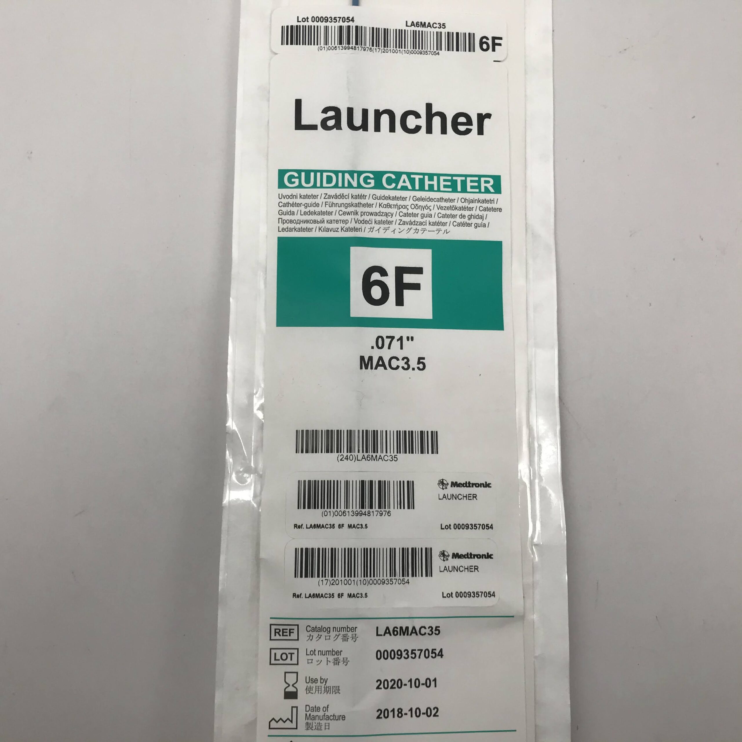 MEDTRONIC LA6MAC35 Launcher Guiding Catheter, 6F, .071″, .082″, 100cm ...