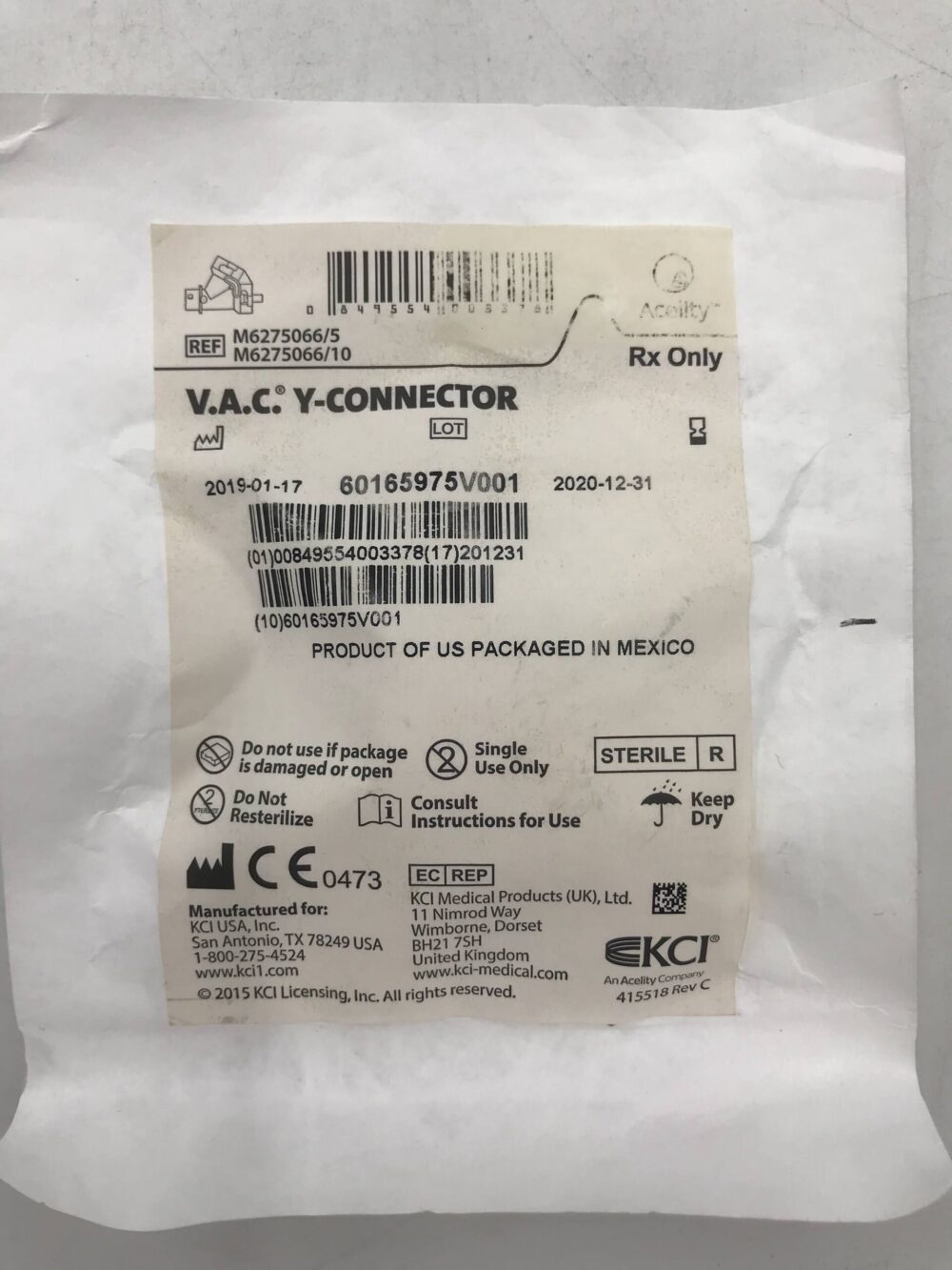 KCI M6275066 V.A.C. Y-Connector (X) - GB TECH USA