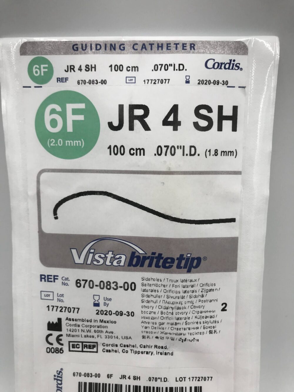 CORDIS 670-083-00 Vista Britetip Guiding Catheter JR 4 SH, 6F 100cm (X ...