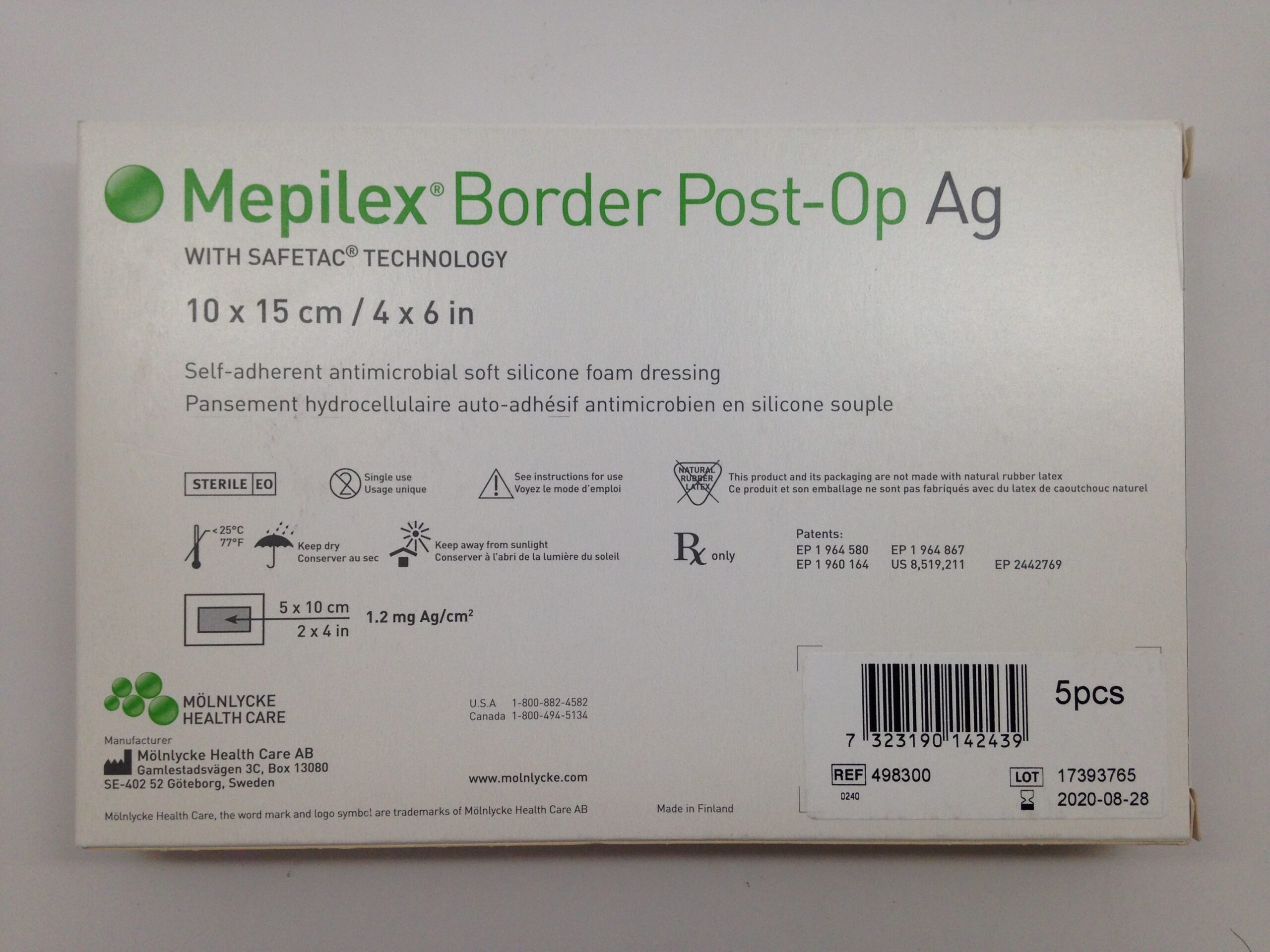 MÖLNLCYKE 498300 Mepilex Border Post-Op Ag With Safety Technology, Self ...