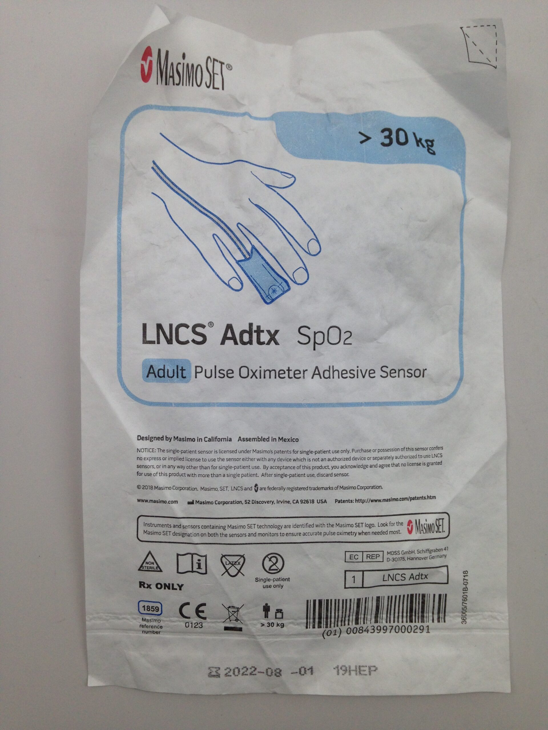 MASIMO 1859 LNCS Adtx Sp02 Adult Pulse Oximeter Adhesive Sensor, 30Kg ...