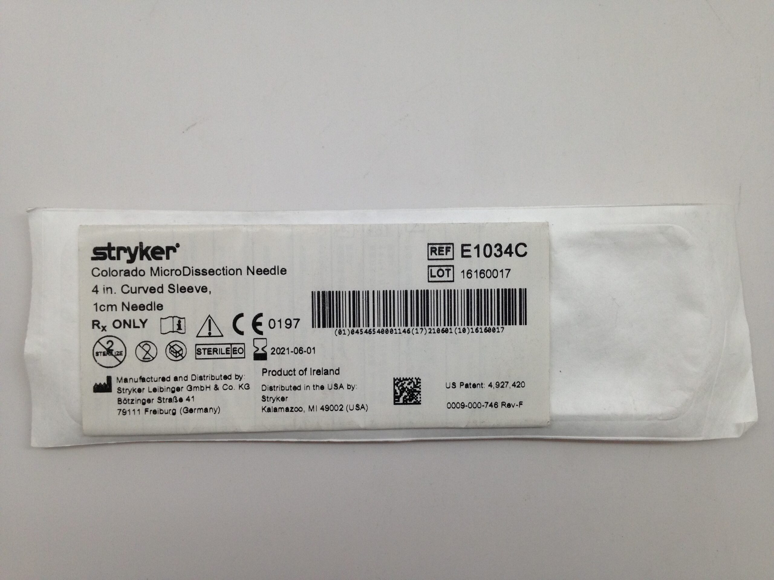 STRYKER E1034C Colorado MicroDissection Needle, 4in, Curved Sleeve, 1cm ...