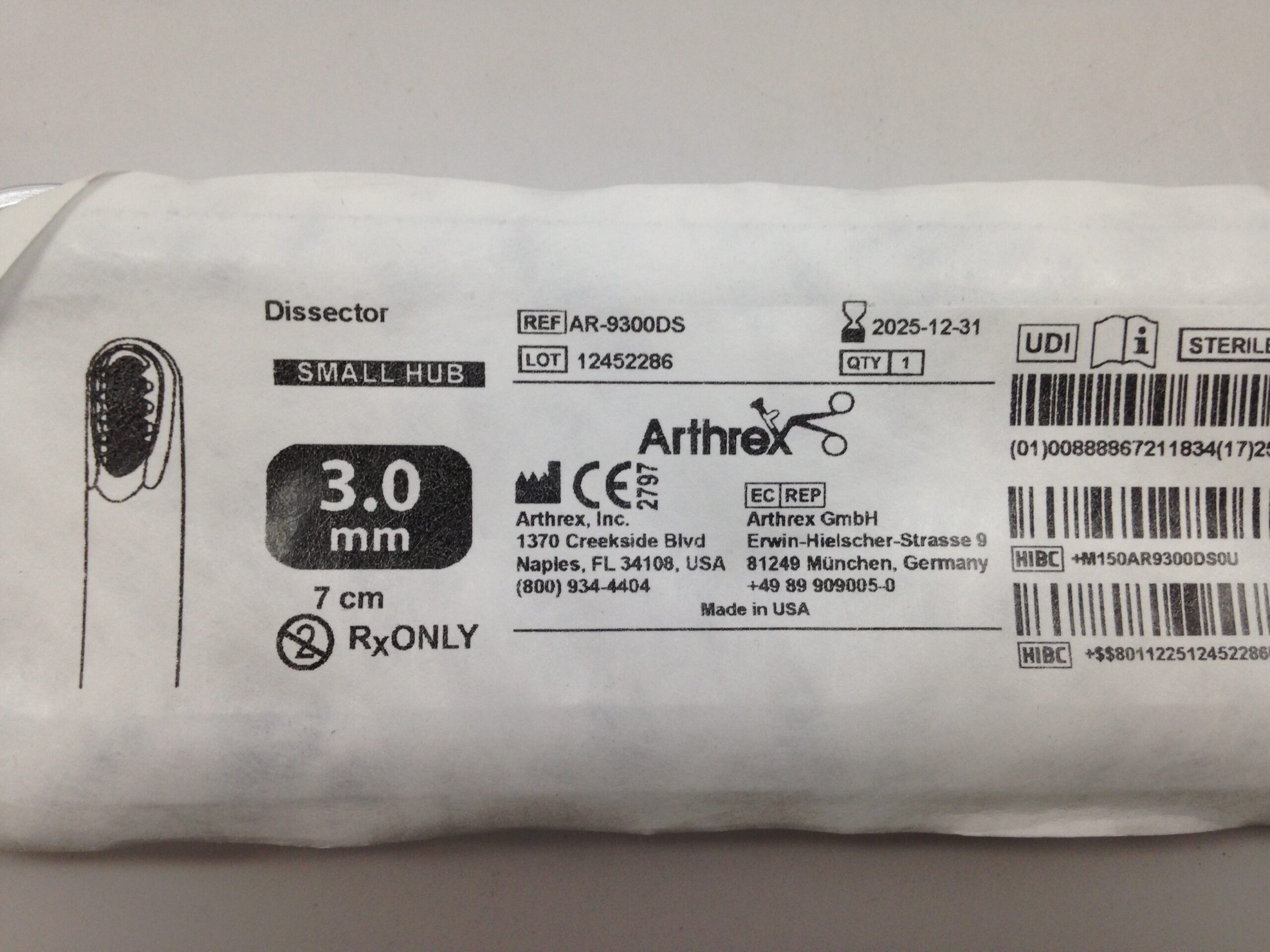 ARTHREX AR-9300DS Dissector, Small Hub, 3.0mm, 7cm – GB TECH USA