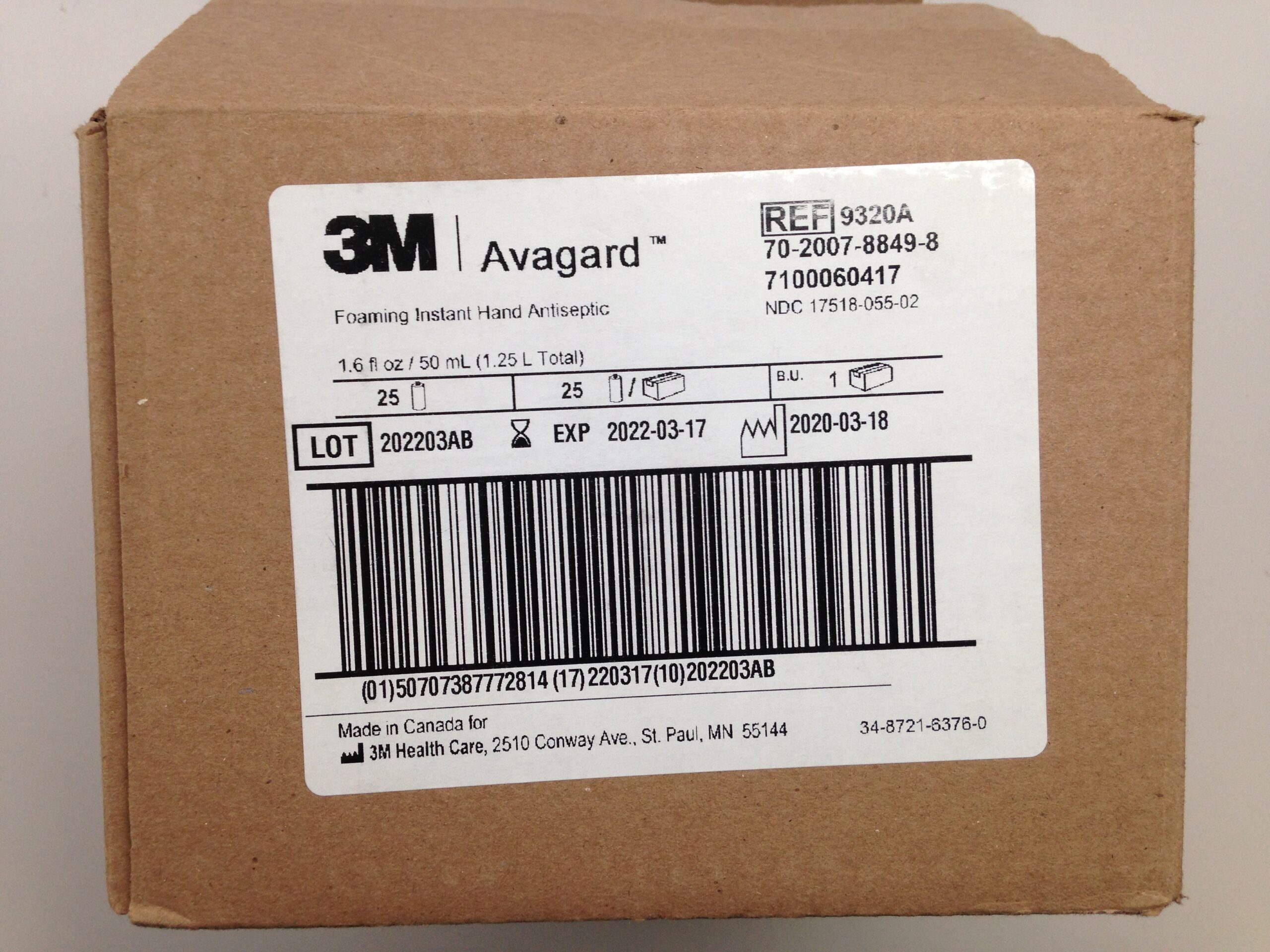 3M 9320A Avagard Foaming Instant Hand Antiseptic, 1.6Fl Oz/50mL (25/Box ...