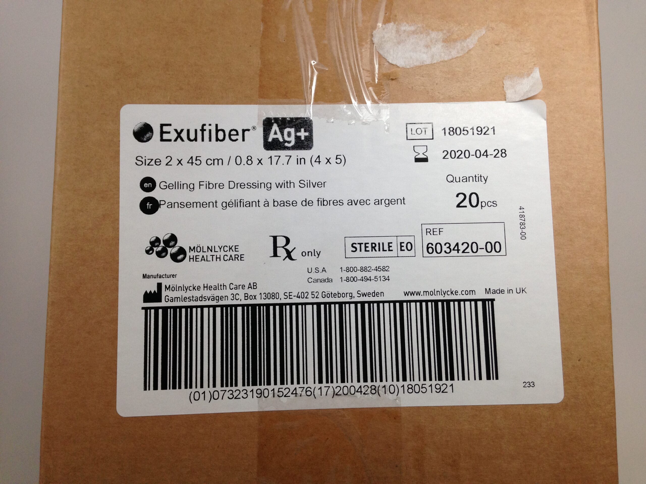 MÖLNLYCKE 603420-00 Exufiber Ag+ Gelling Fibre Dressing With Silver ...