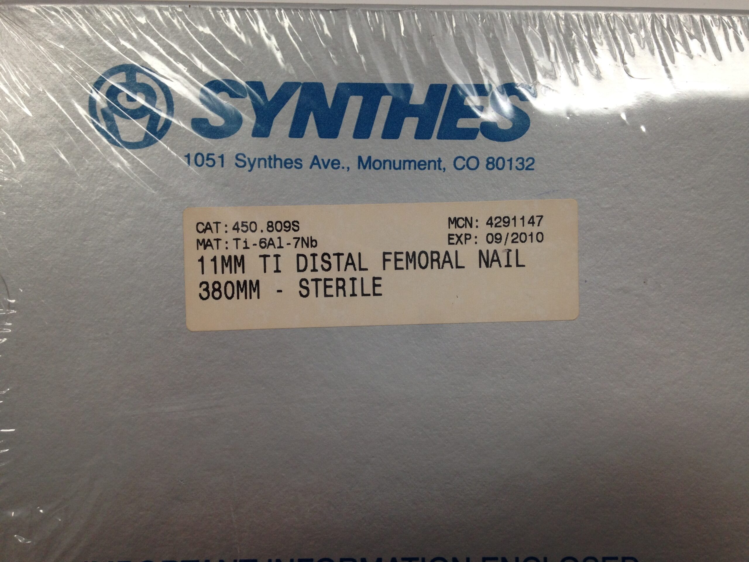 SYNTHES 450.809S 11mm TI Distal Femoral Nail, 380mm Sterile (X) - GB ...
