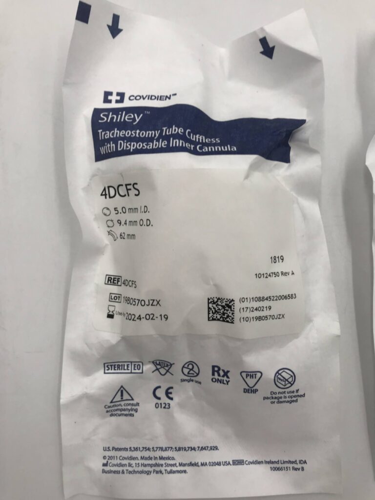 COVIDIEN 4DCFS Shiley Tracheostomy Tube Cuffless With Disposable Inner ...