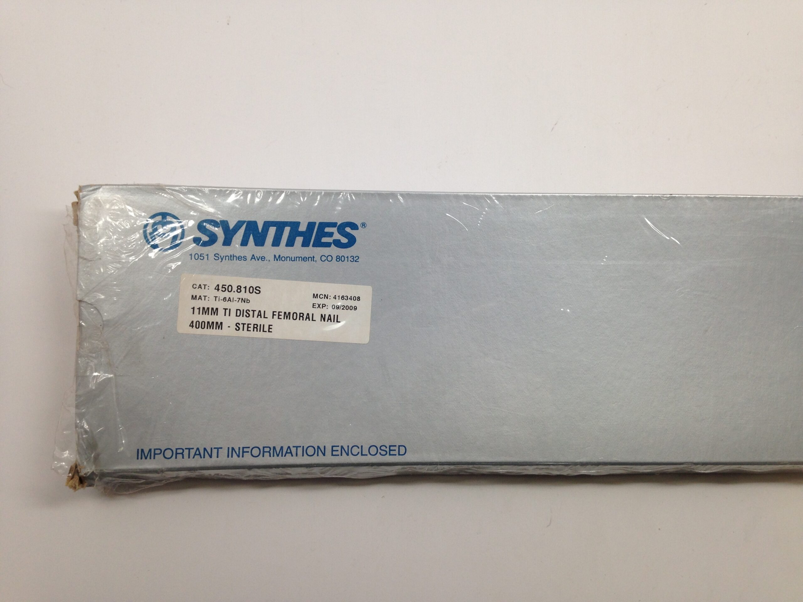 SYNTHES 450.810S 11mm TI Distal Femoral Nail, 400mm Sterile (X) - GB ...