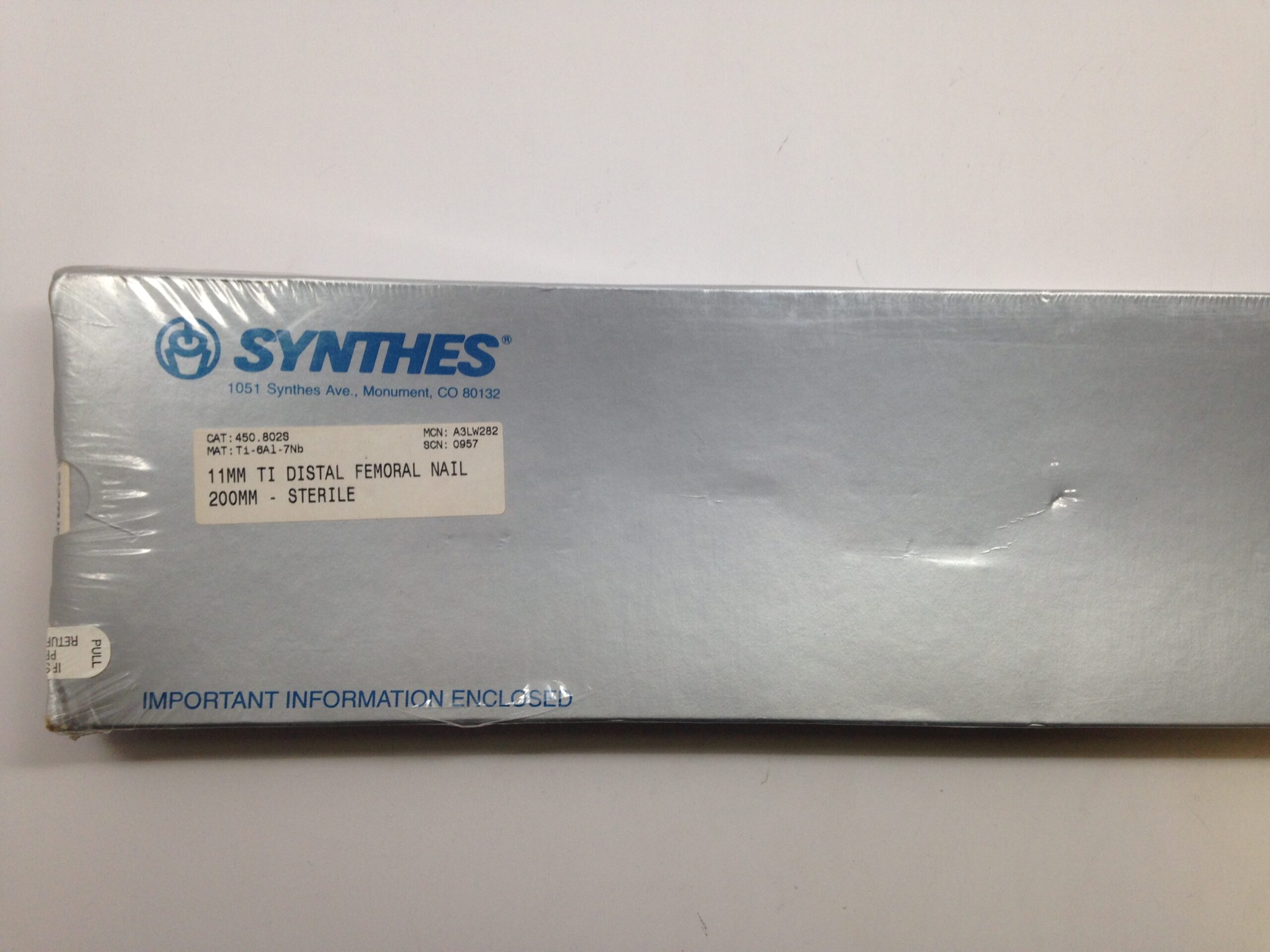 SYNTHES 450.802S 11mm TI Distal Femoral Nail, 200mm Sterile - GB TECH USA