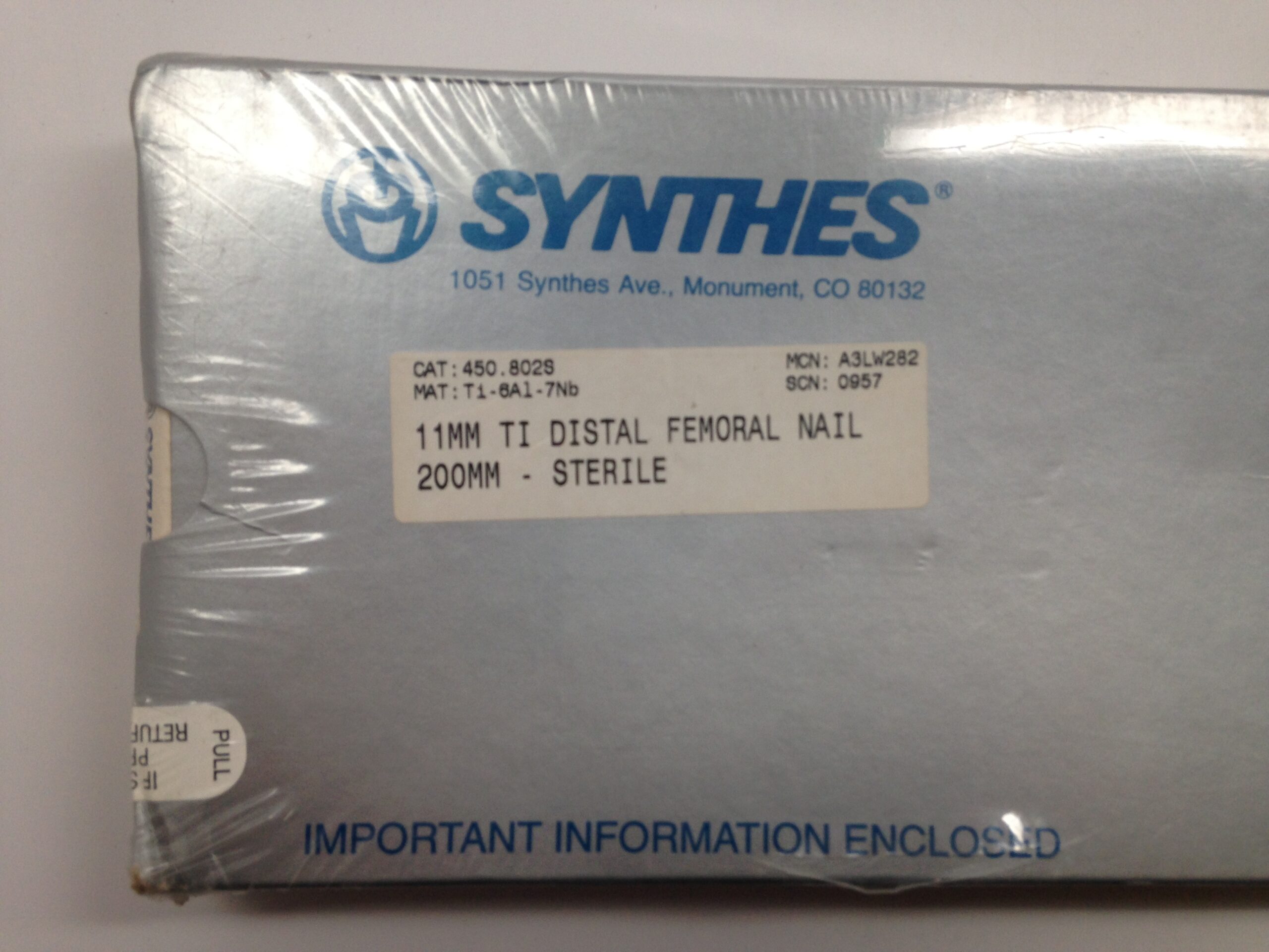 SYNTHES 450.802S 11mm TI Distal Femoral Nail, 200mm Sterile - GB TECH USA