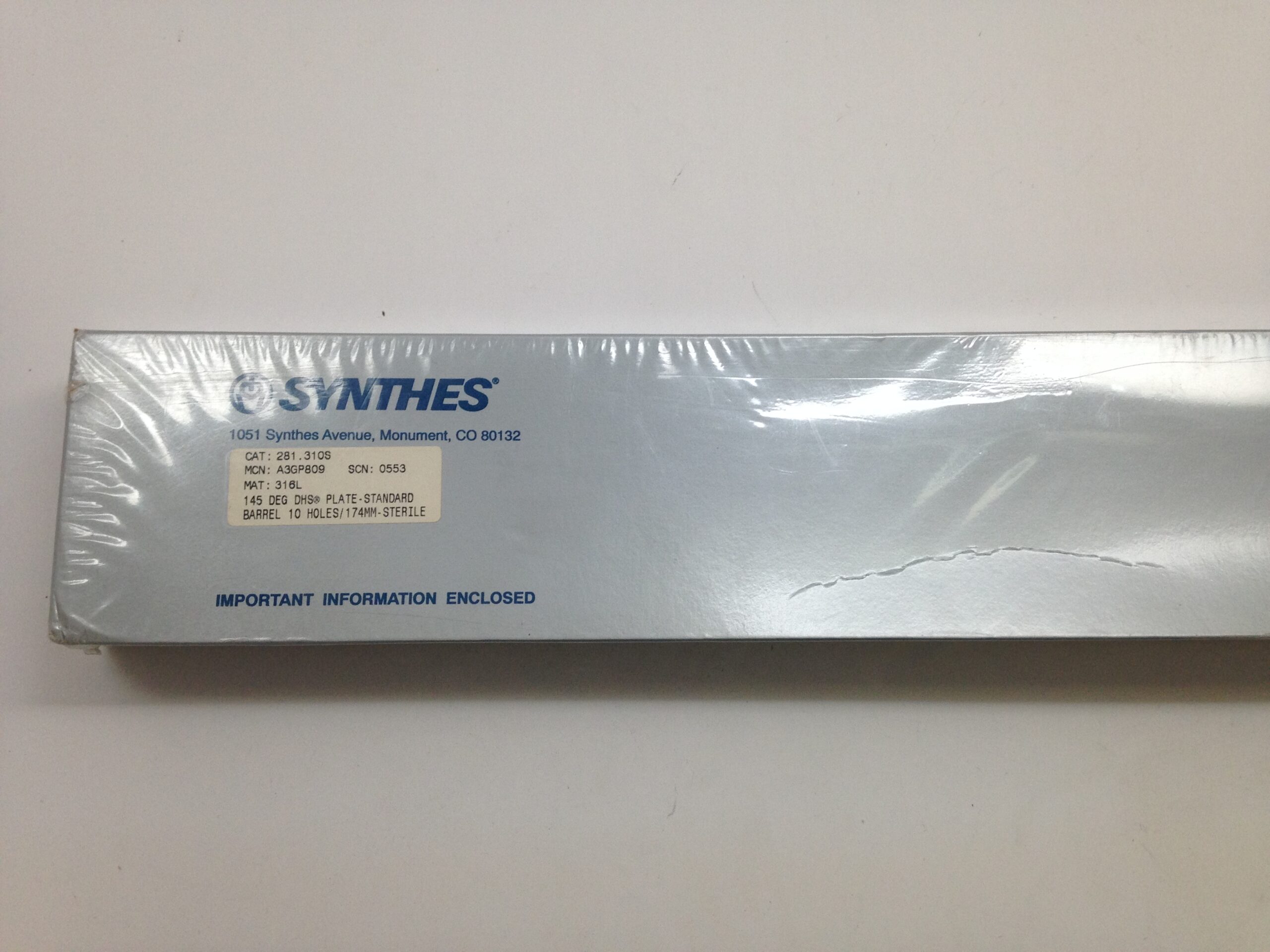 SYNTHES 281.310S 145 Deg DHS Plate Standard Barrel 10 Holes/ 174mm ...